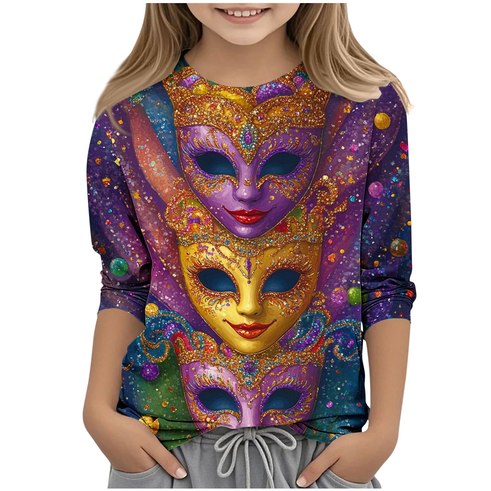 Riecok Mardi Gras Outfits for Kids Masquerade Mask Sparkly Sequins ...
