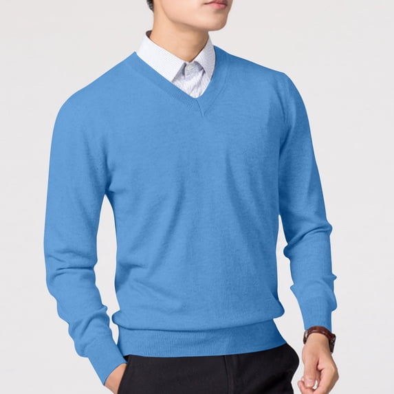 qelini Mens Cable Knit Sweater V Neck Pullover Sweaters Solid Long ...
