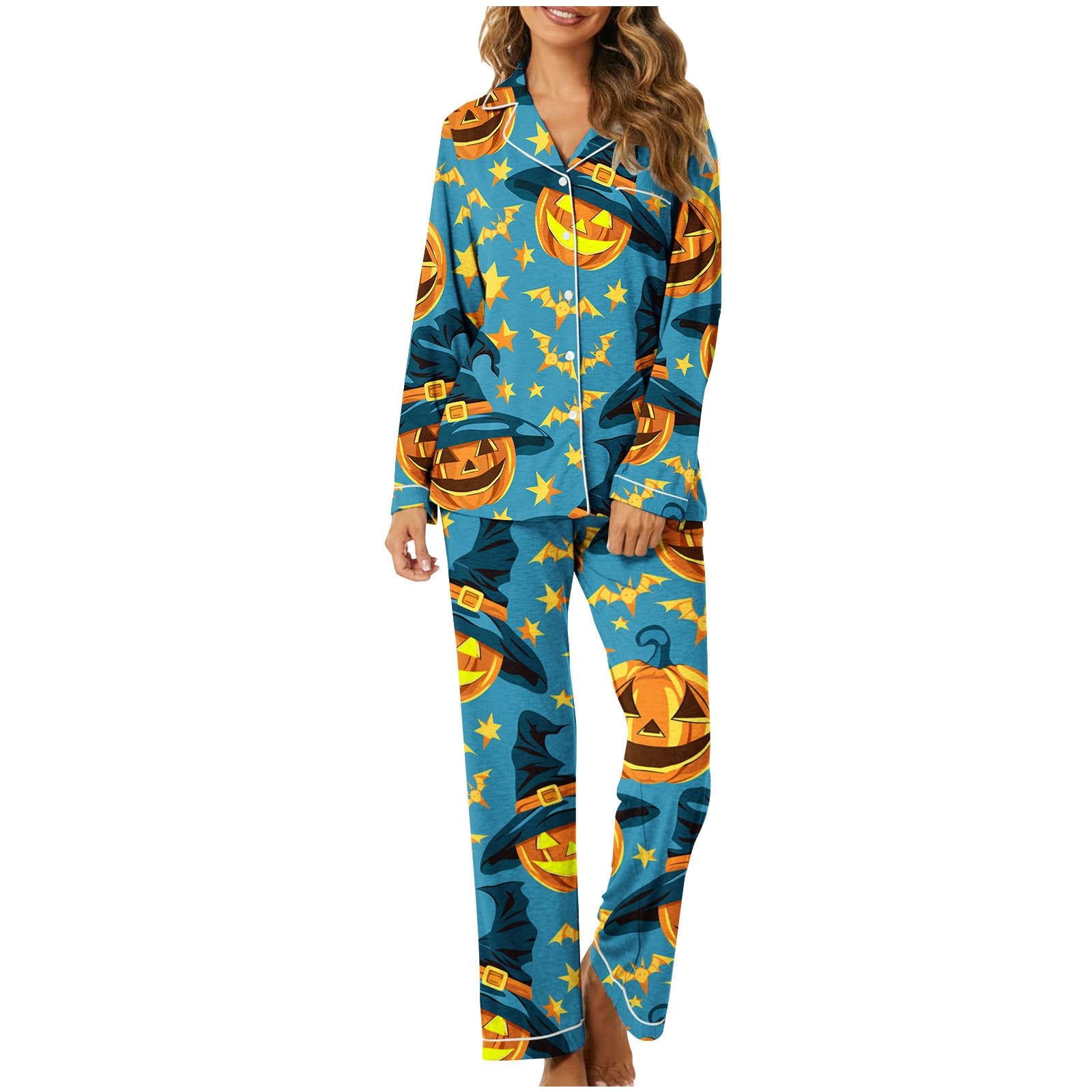 Riecok Pajamas for Women Halloween Crew Neck PJ Set Pockets Sexy Cozy ...