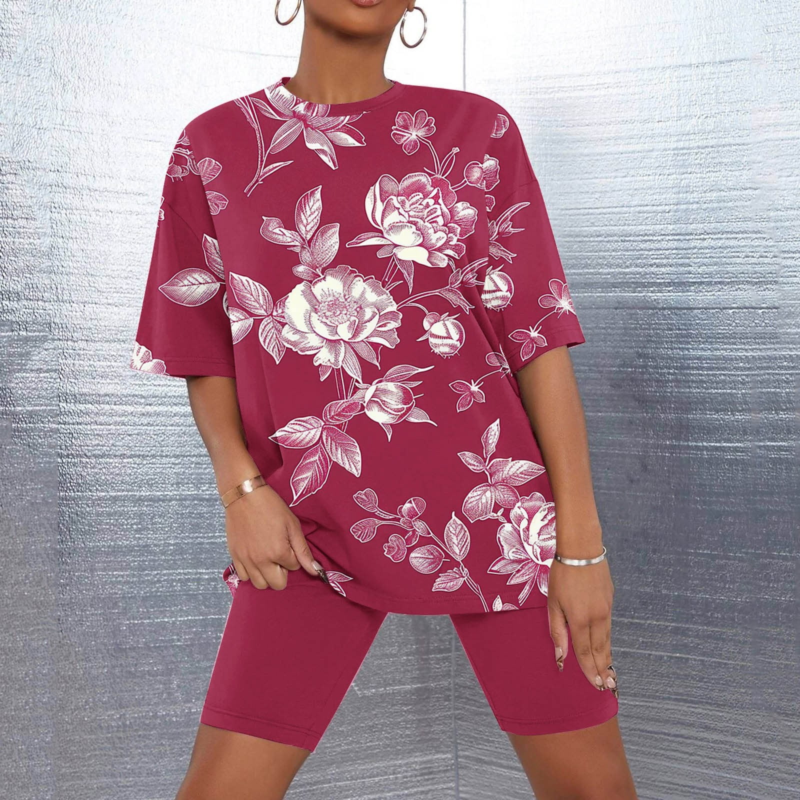 Riecok Pajamas for Women Set Scoop Neck Sleep Set Pockets Loose Soft ...