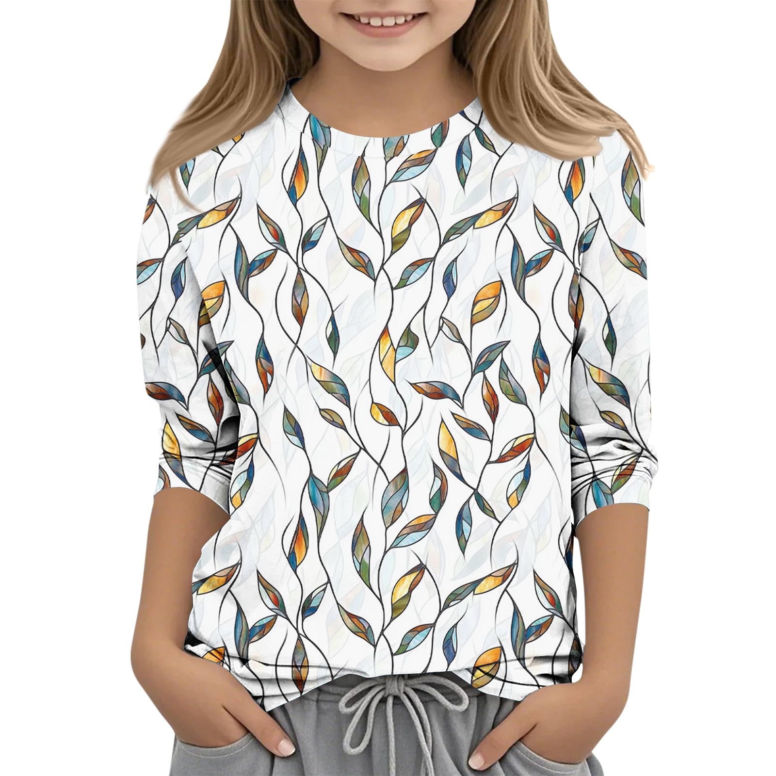 Riecok Short SleeveCotton Blouses for Kid 3/4 Sleeve Cute Patterns ...