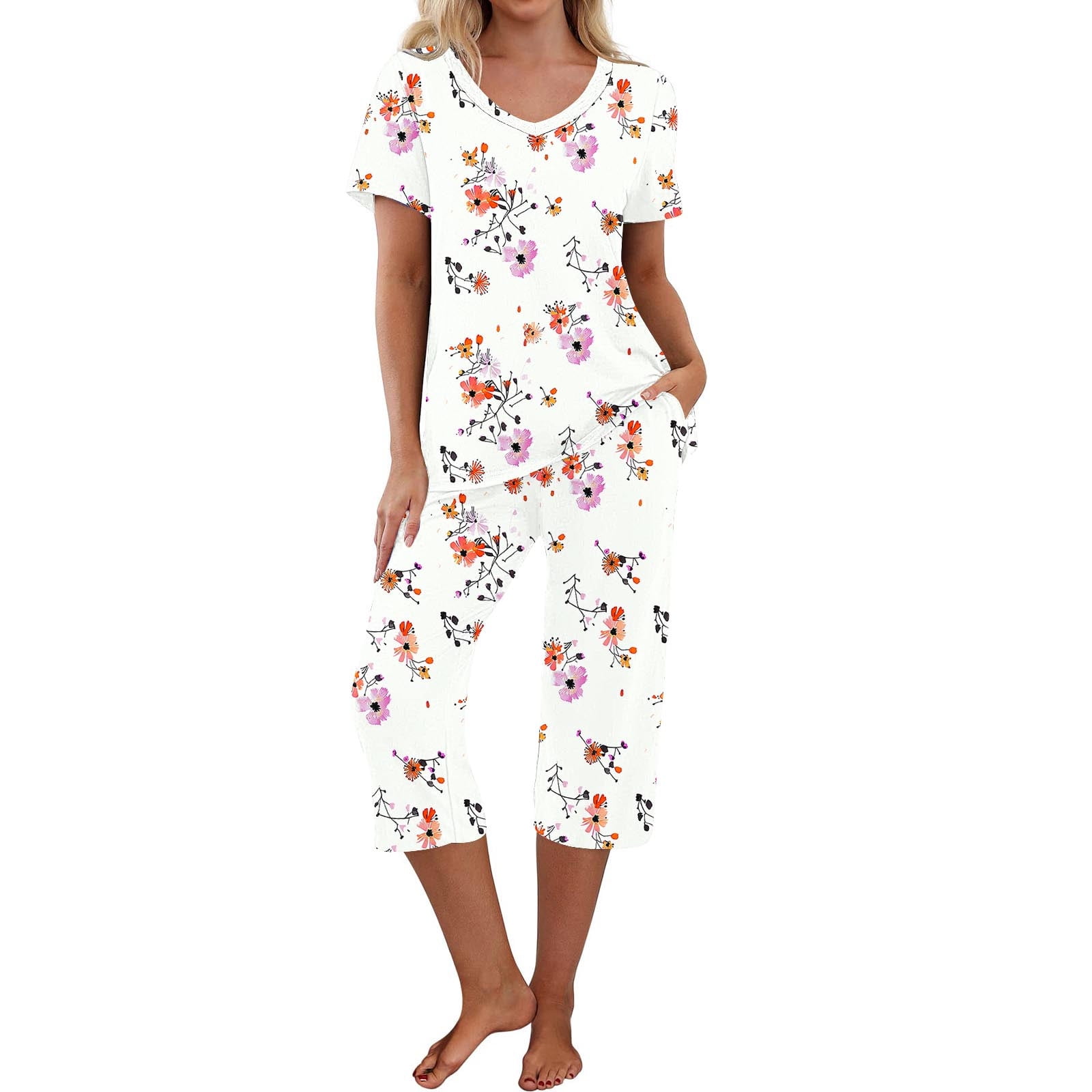 Riecok Sleep Sets for Women Plus Size with Robes V-Neck Casual Pockets ...