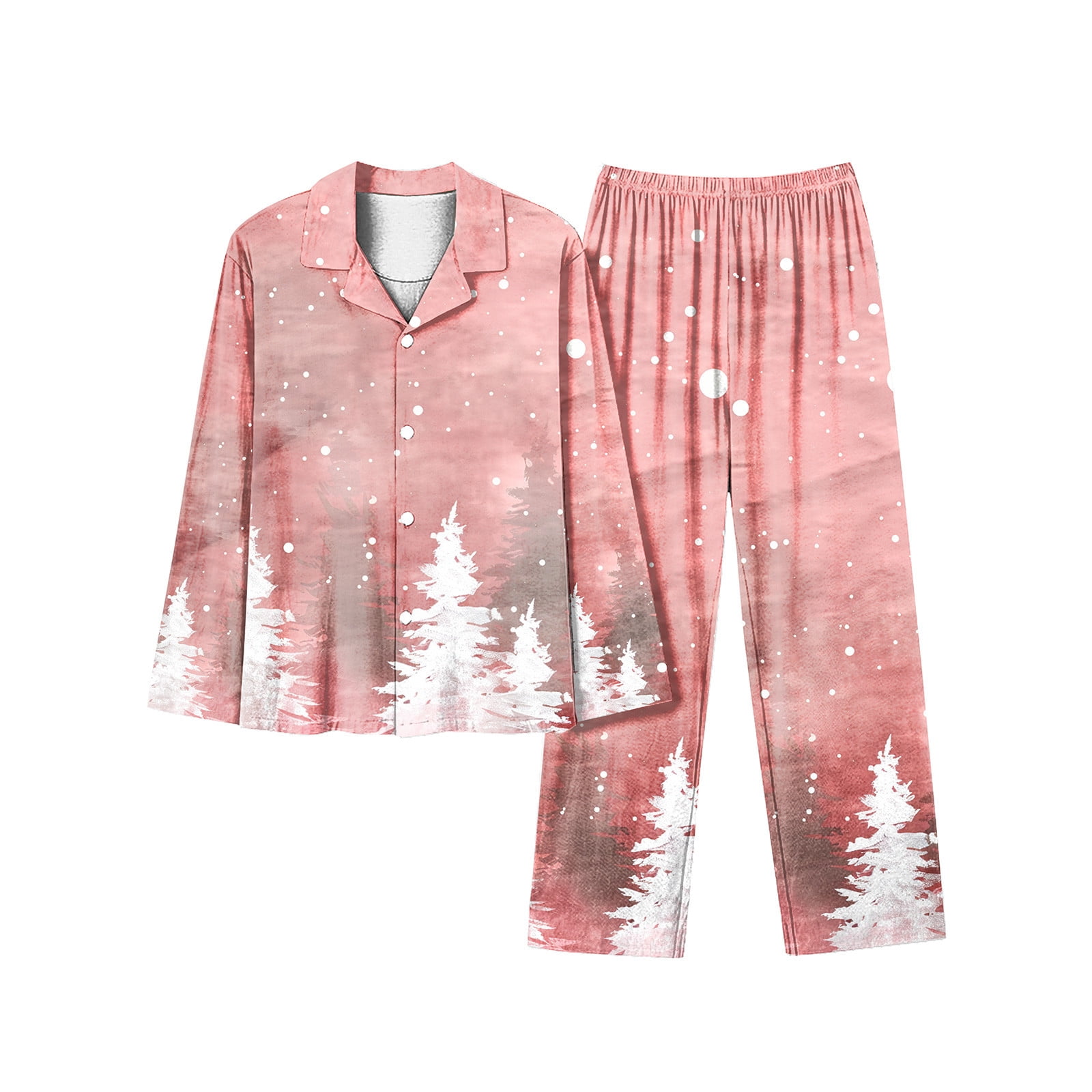 Riecok Sleep Sets for Women Long Sleeve Xmas Tree Printed Button up ...