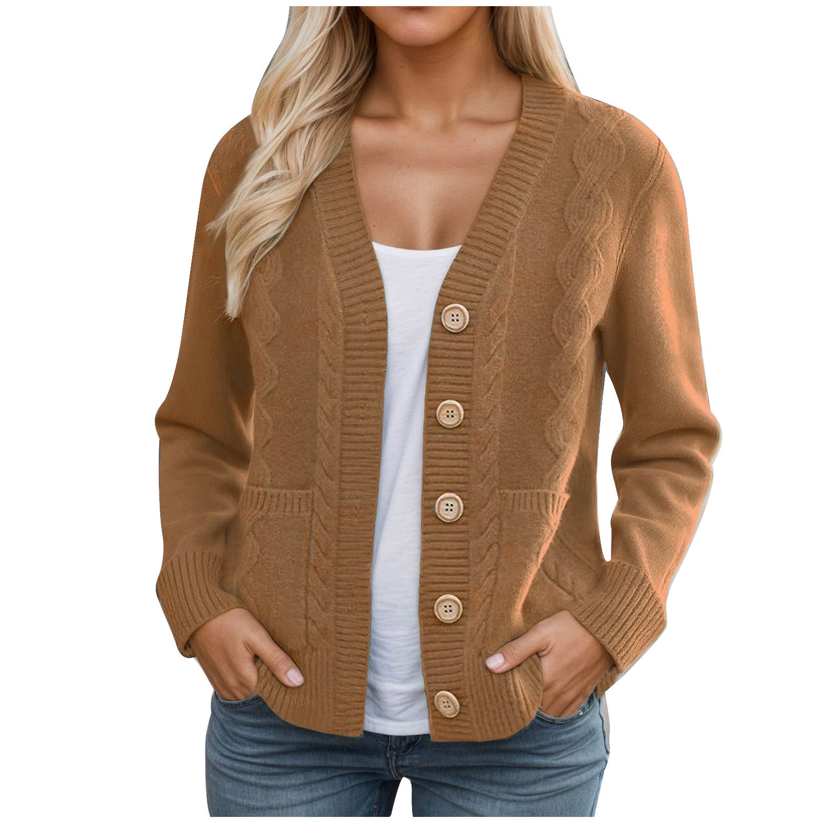 qelini Thin Cardigan for Women V Neck Sweaters Solid Button down Long ...