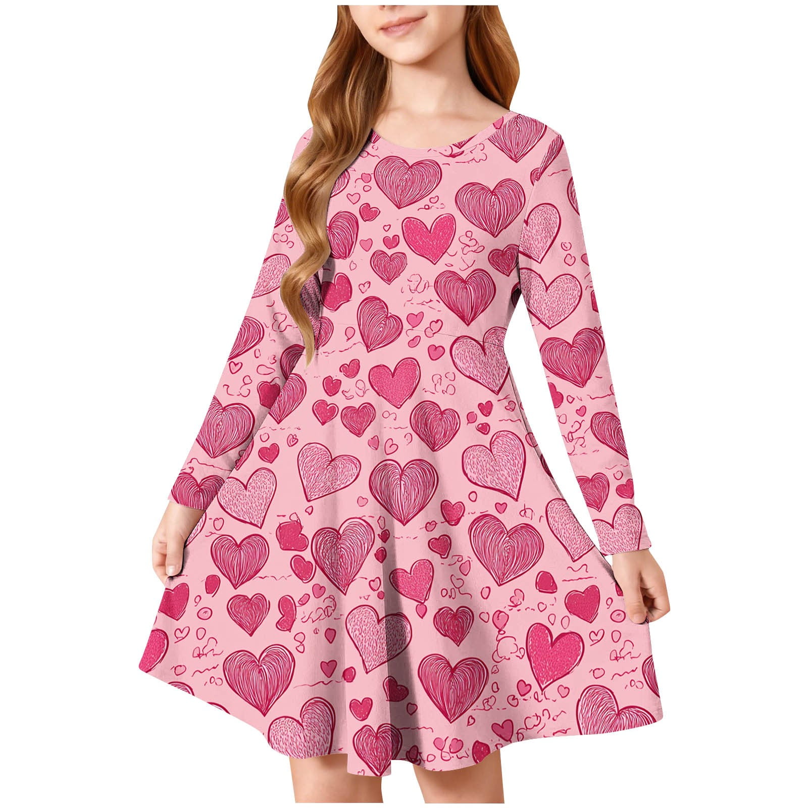 Riecok Valentine Dress for Girl Valentine's Day Long Sleeve Crewneck A ...