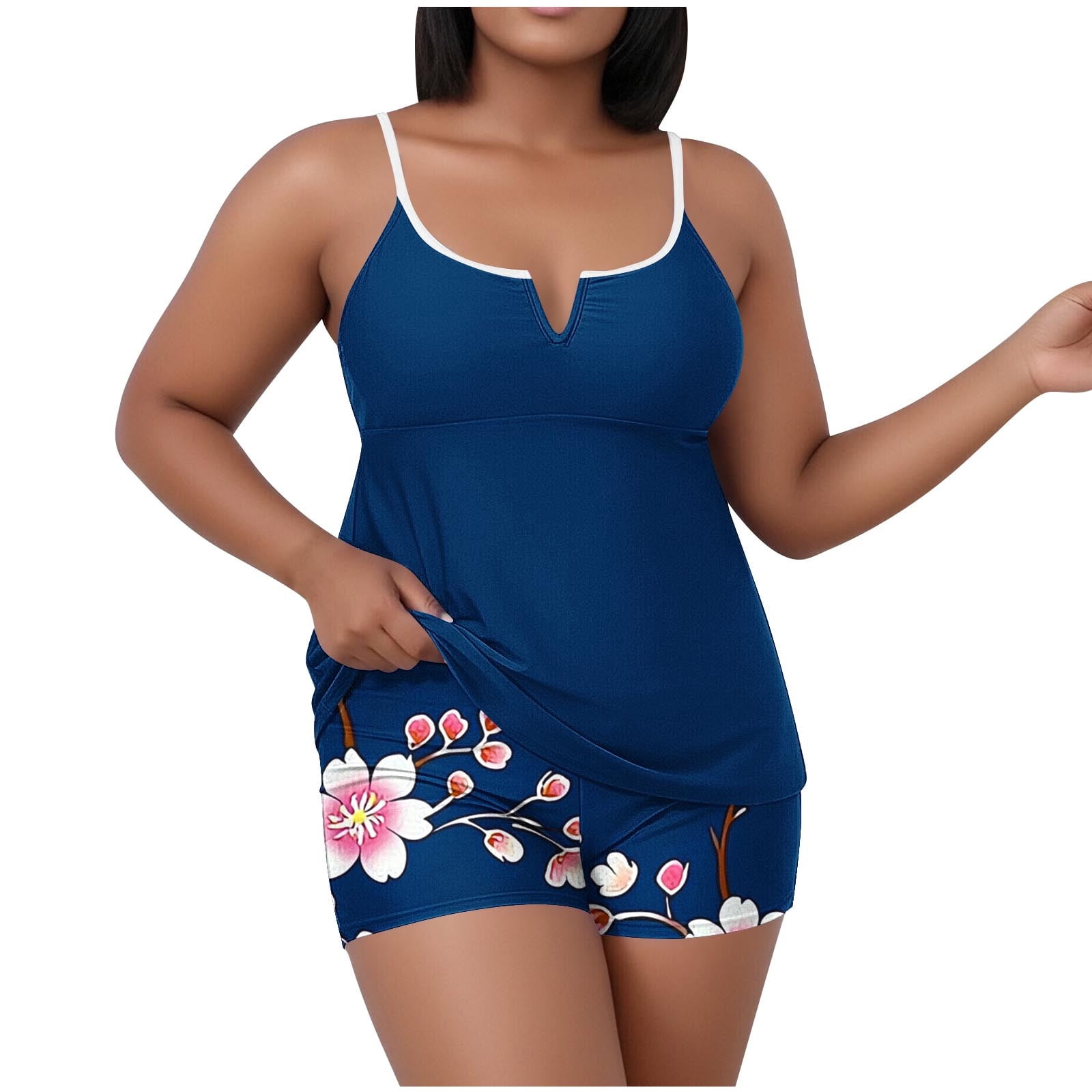 Riecok Womens Tankini Swimsuits 2 Piece Plus Size Spaghetti Strap ...