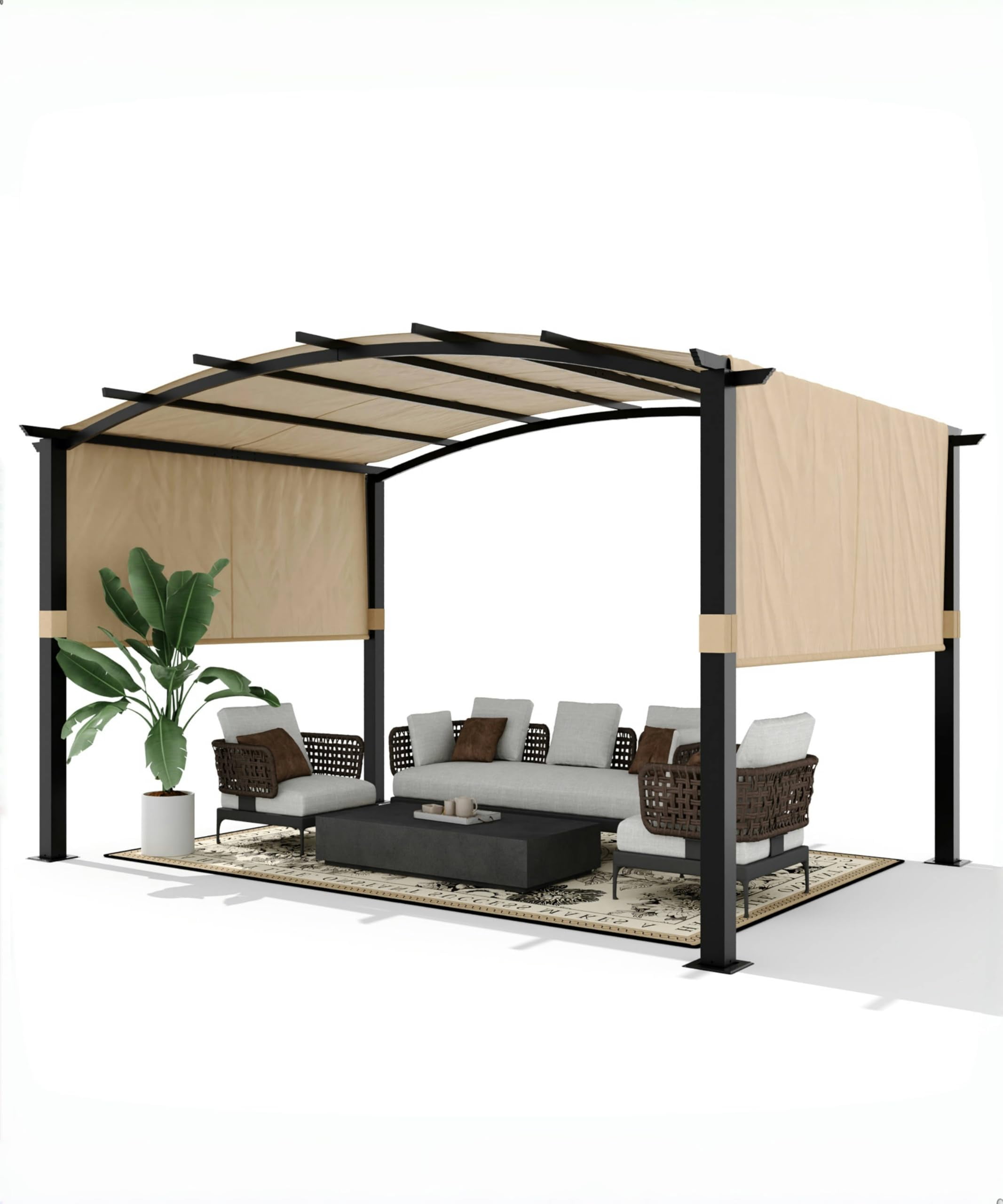 Riedhoff 12x 9 Ft Outdoor Arched Pergola, Aluminum Pergola with ...