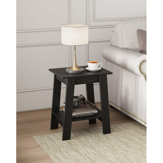 Riedhoff 2-Tier Wooden Storage Shelf, End Table, Bedside Table, 15.51" x 11.81" x 18.98", Black ...