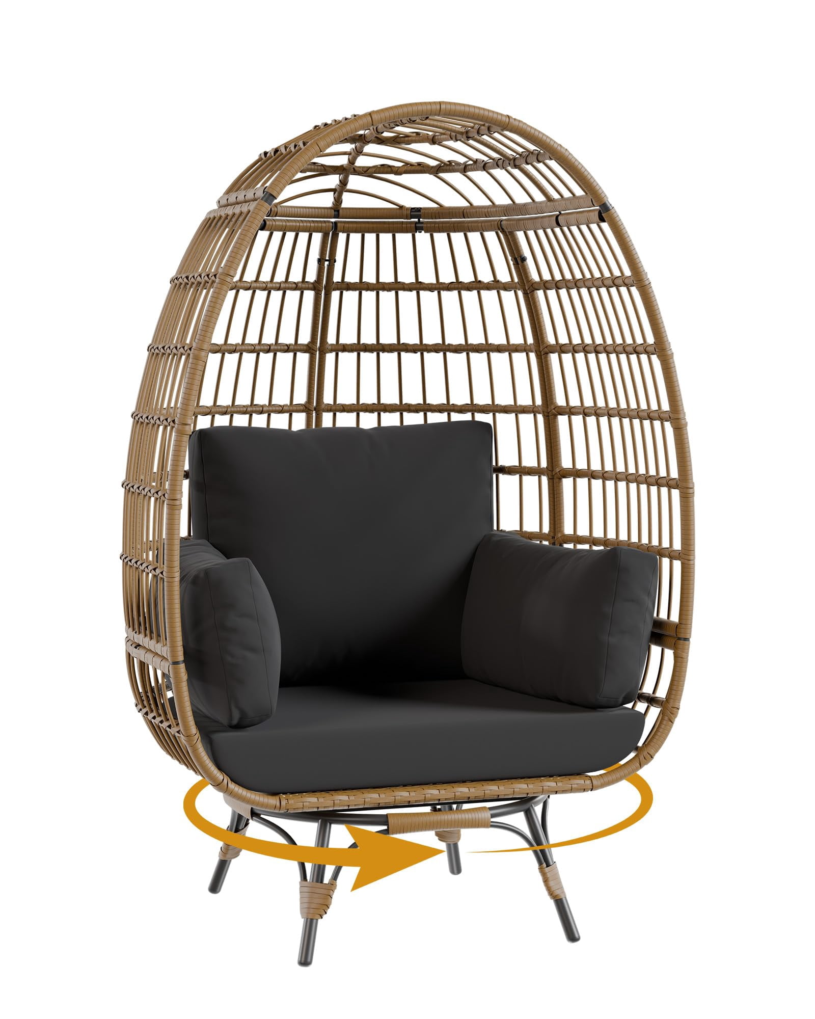 Riedhoff 360° Patio Rotating Rattan Egg Basket Lounge Chair with Steel ...