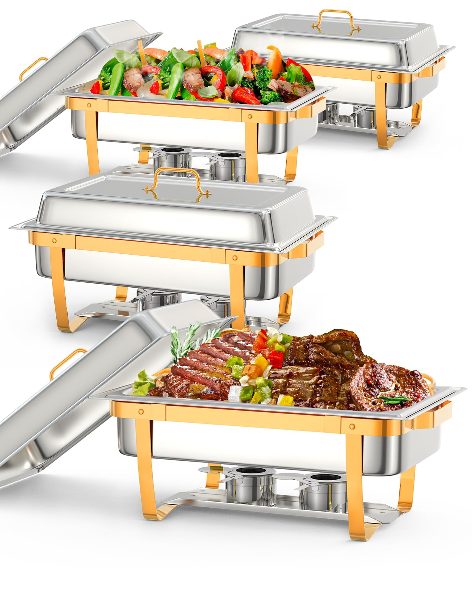 Riedhoff 4 Packs 8 QT Stainless Steel Chafers and Buffet Warmers Sets ...