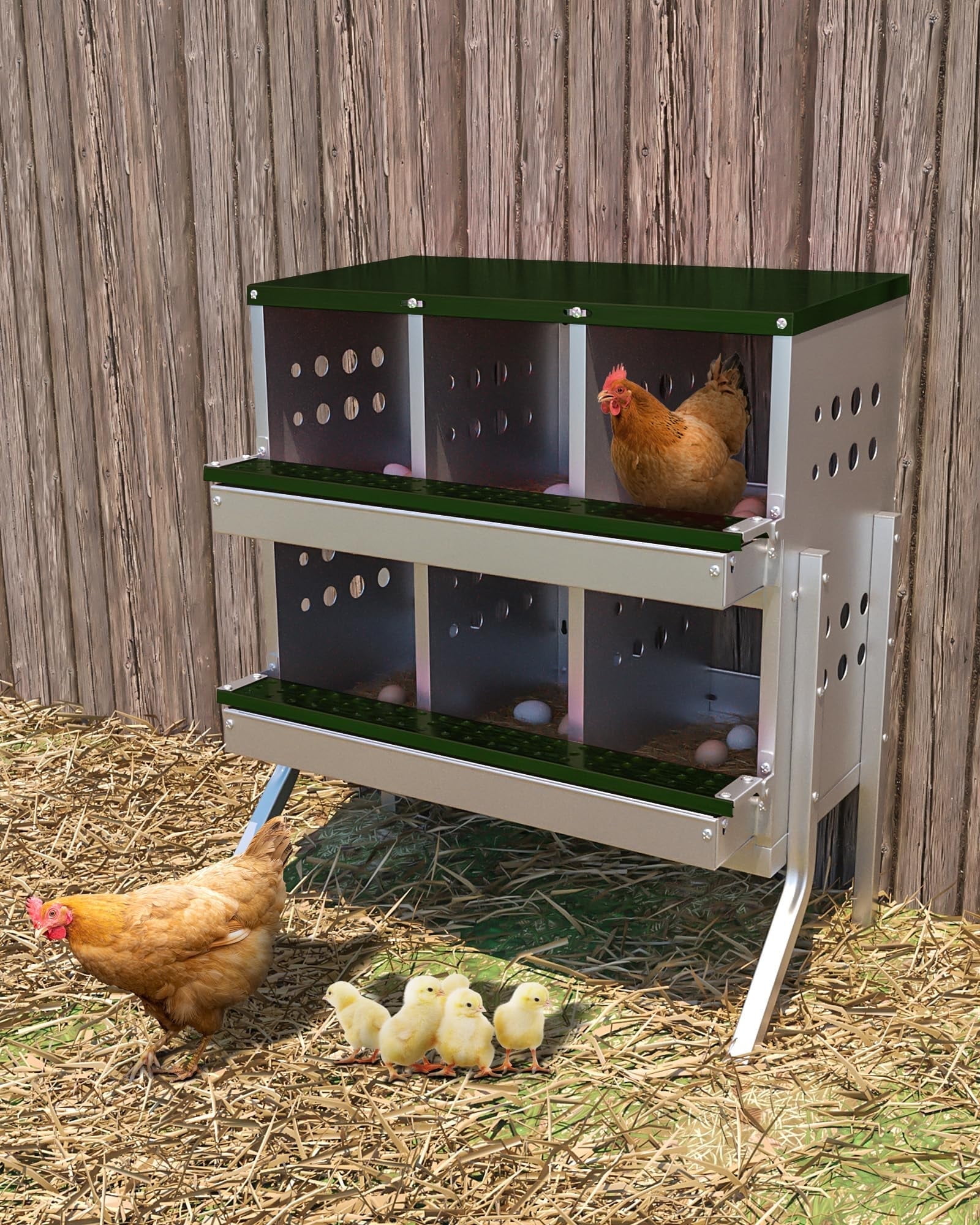 Riedhoff 6 Compartments Chicken Nesting Box Hen Laying Boxes Roll Away ...