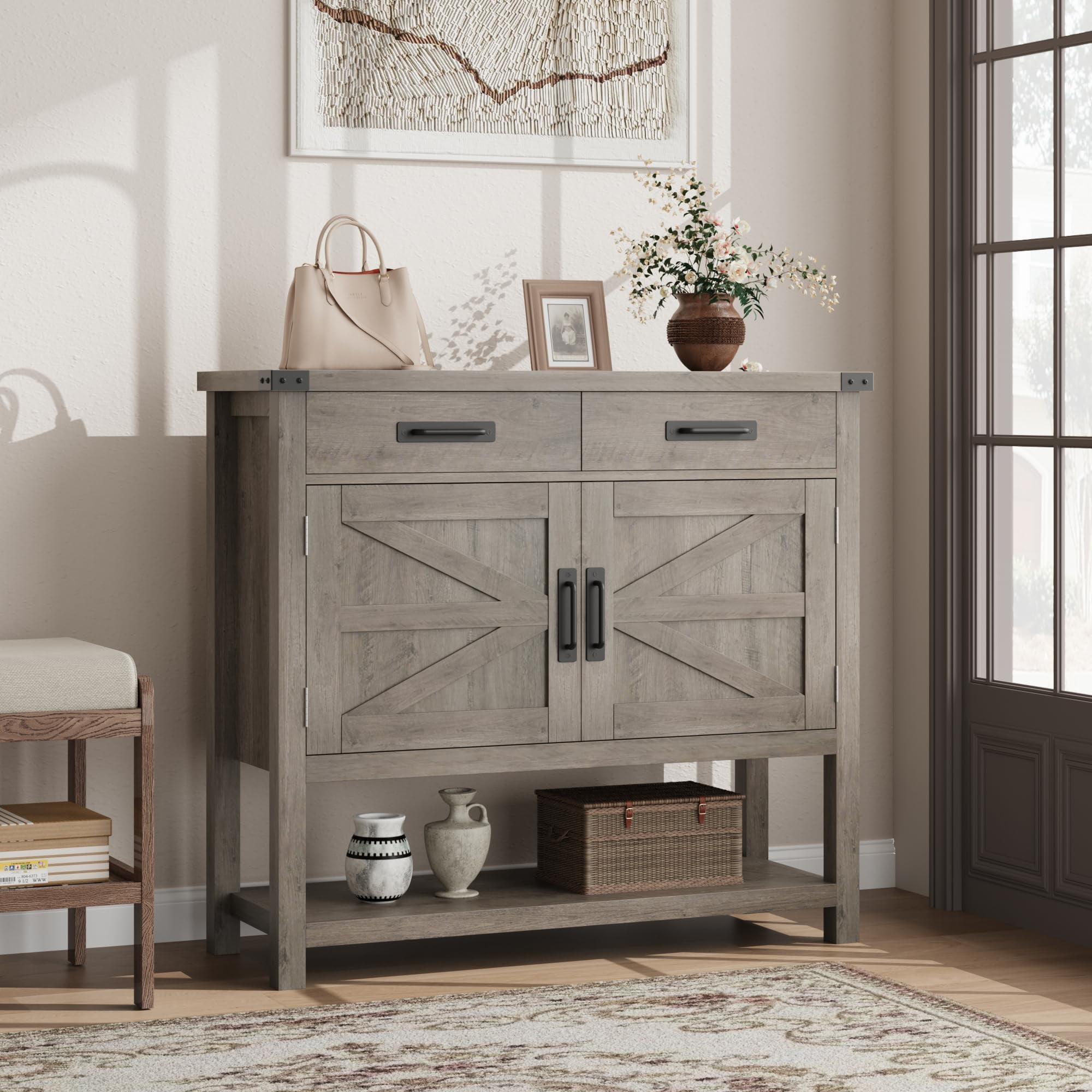 Riedhoff Farmhouse Console Table with 2 Doors & 2 Drawers,Storage ...