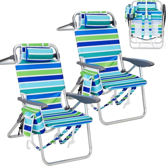 Riedhoff Portable Beach Chair with Adjustable Backrest and Cup Holders ...