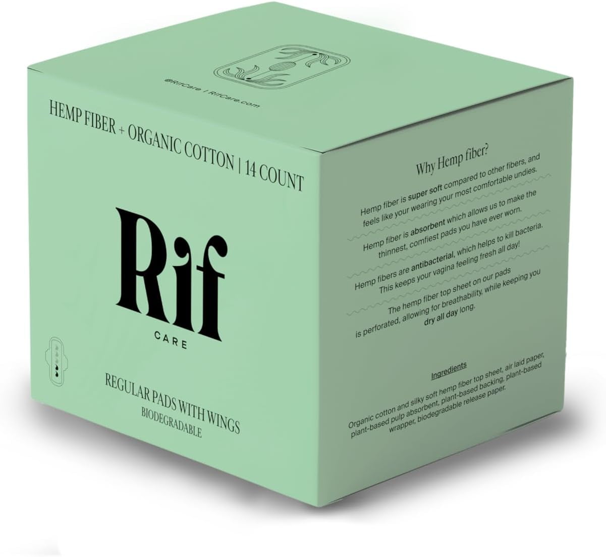 Rif Care Organic Menstrual Regular Hemp Fiber Biodegradable Pads 14 ...