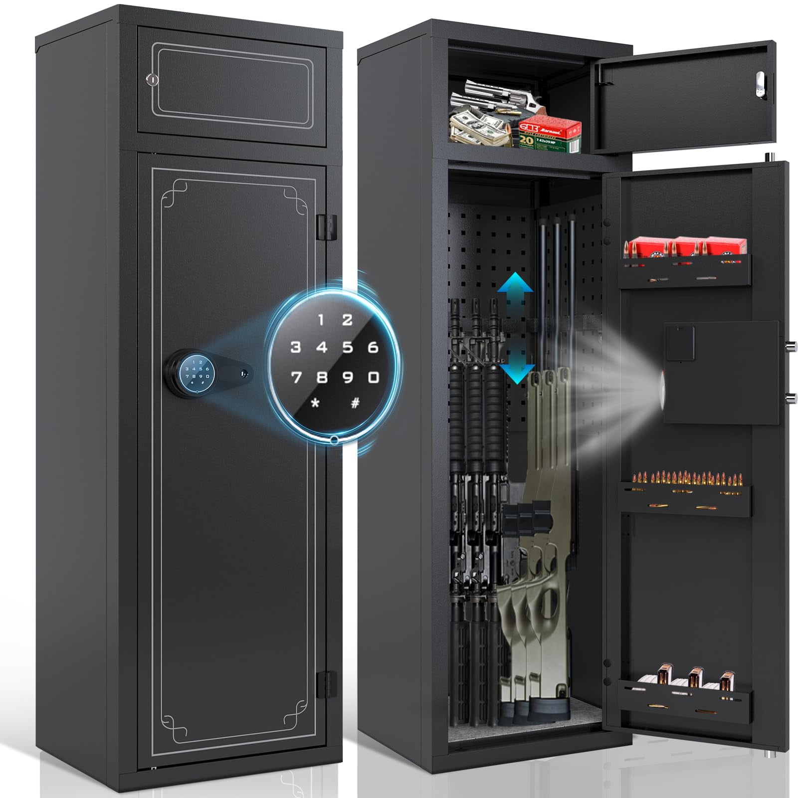 Rifle Gun Safe with Lockbox, Quick Access Large Capacity Storage for ...
