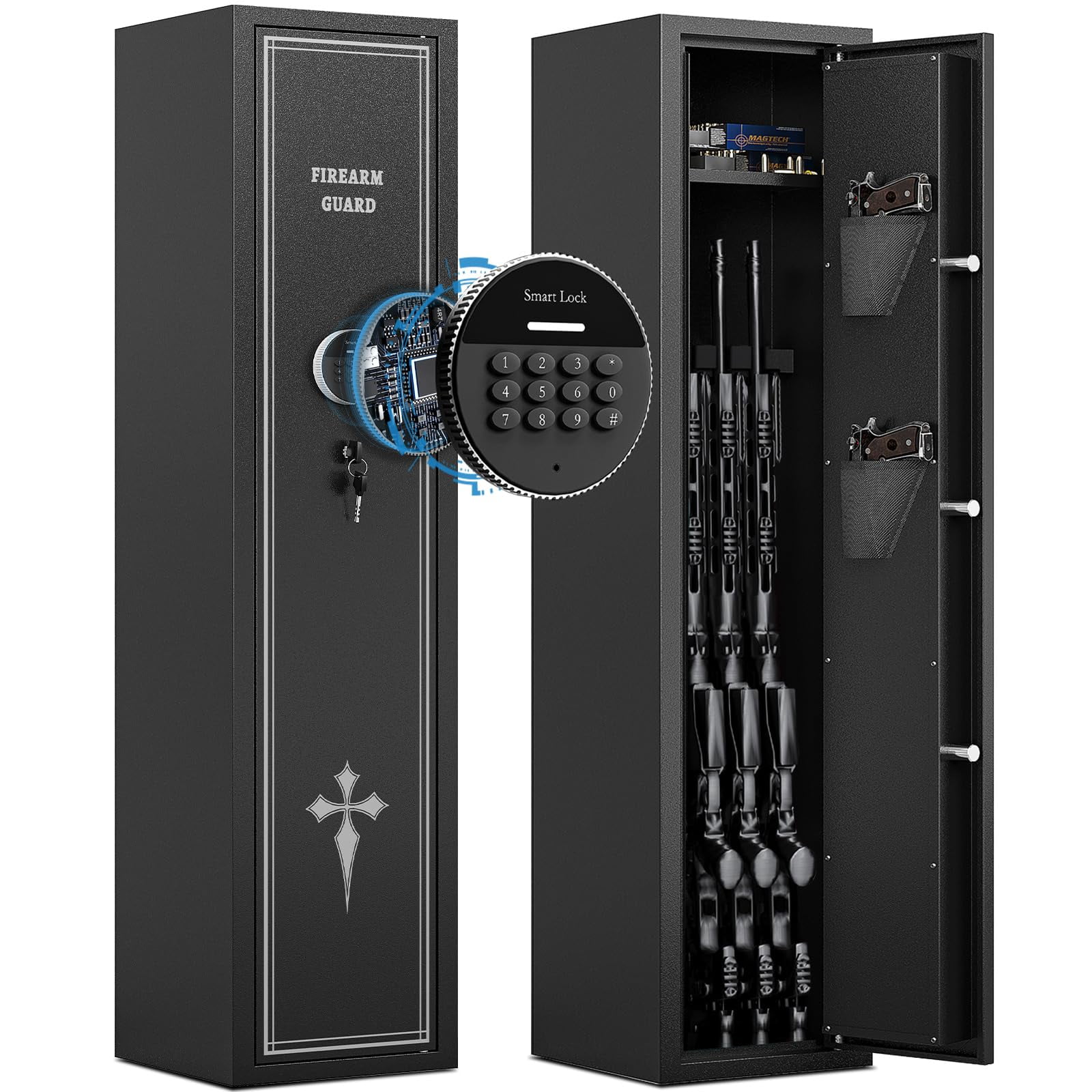 Rifle Safe for 2-3 Guns, Heavy Duty Gun Cabinet with Adjustable Shelves and Pistol Pockets ...