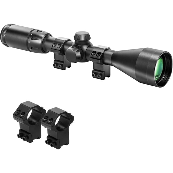 Rifle Scope, 3-9X50, Green Lens, Fast Focus Eyepiece, Free Ring Mounts ...
