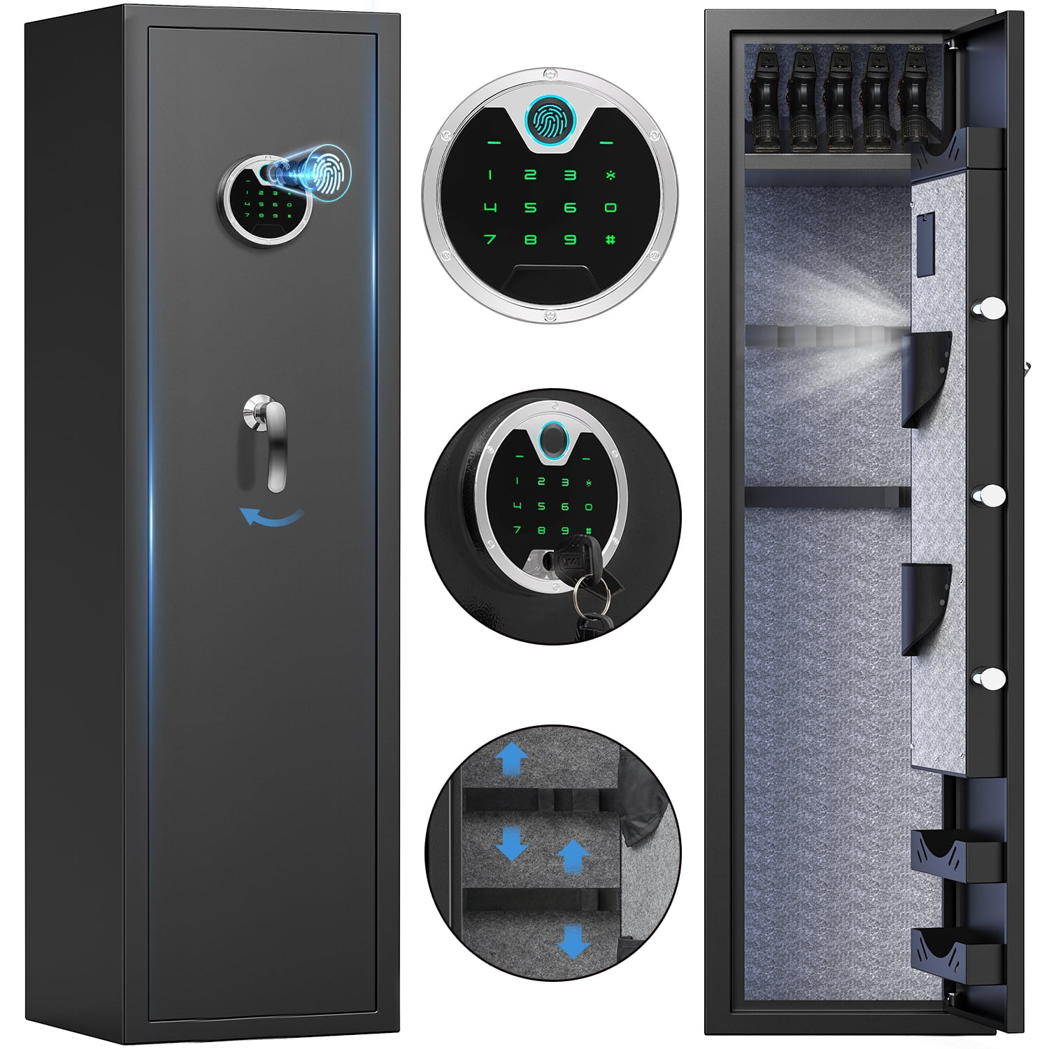 Riflewell Adjustable Support Frame 5 Rifle Gun Safe with Biometric ...