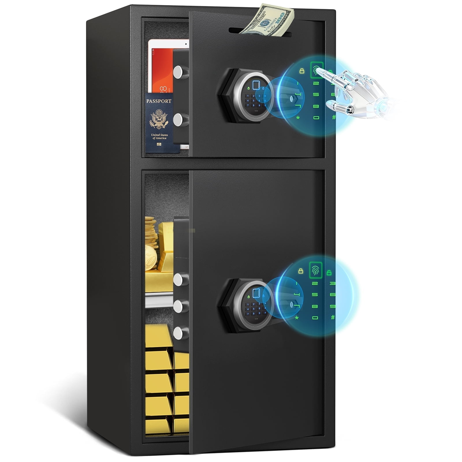 Riflewell Large Fingerprint Safe Box, Household Low-Carbon Steel Safe ...