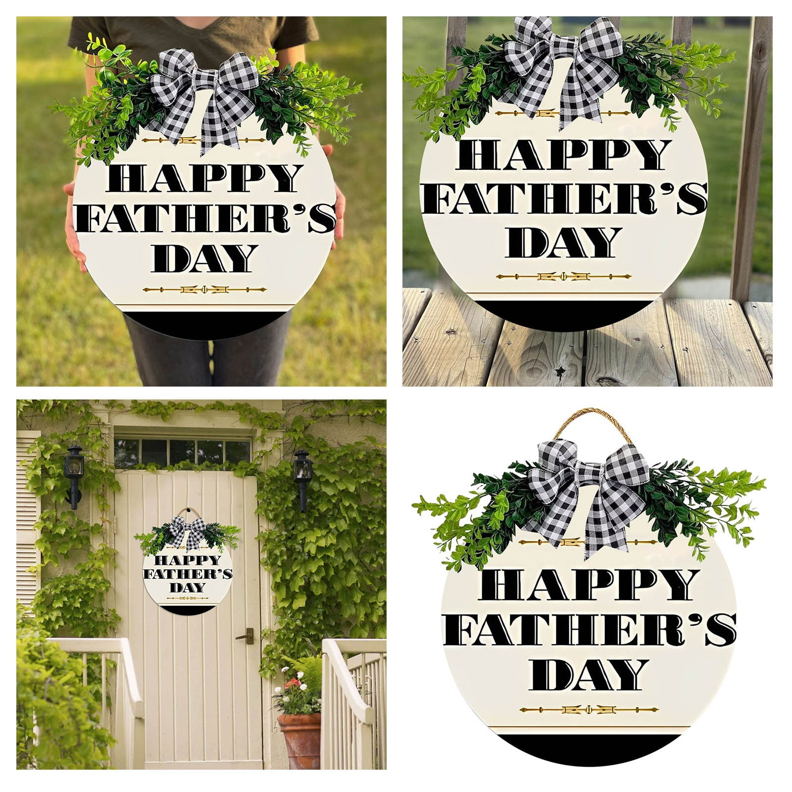 Riforla 1PCS Happy Fathers Day Wooden Front Door Sign Rustic Round ...