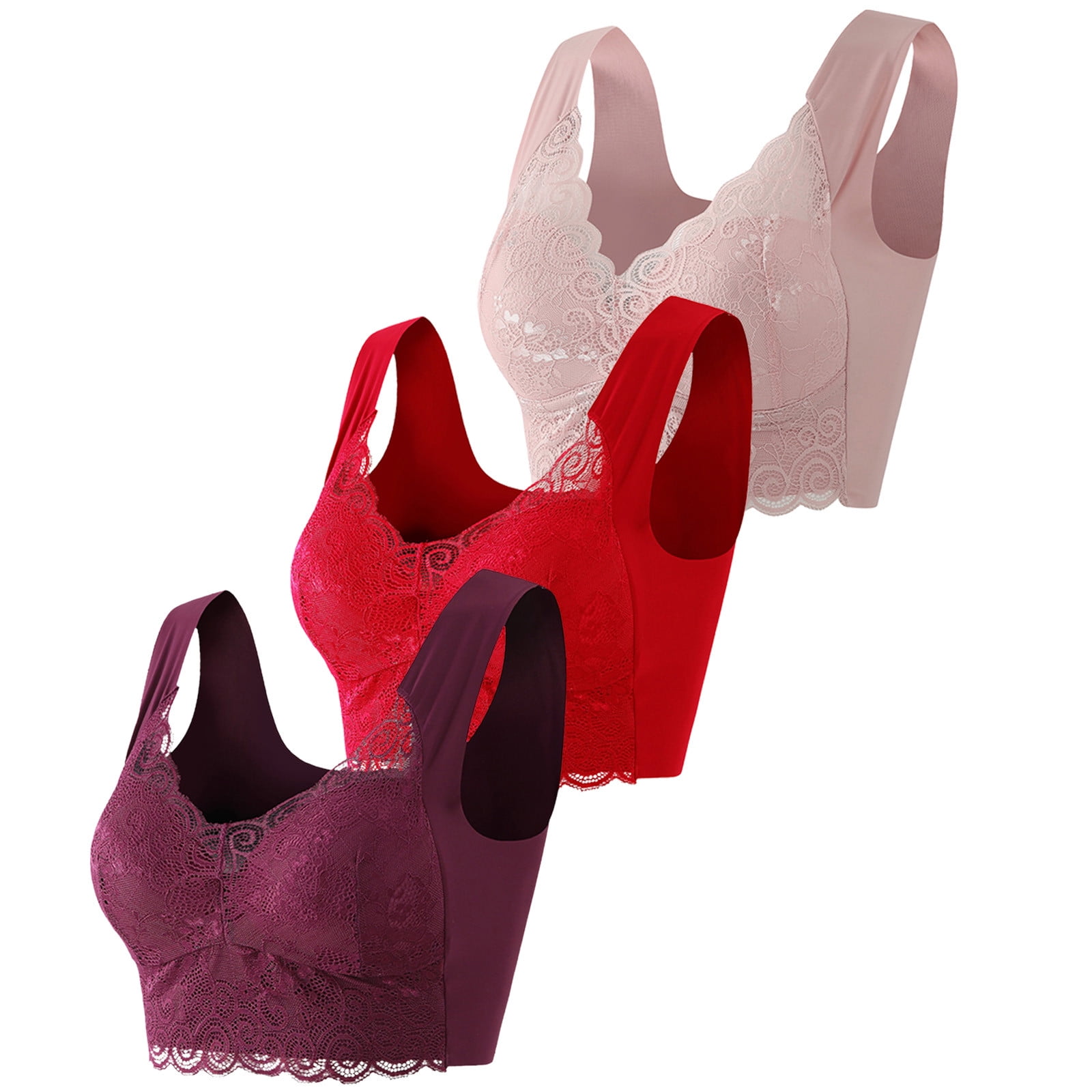 Riforla 3 Pieces Lace Bra Plus Size Bra Women Underwear Bralette Crop ...