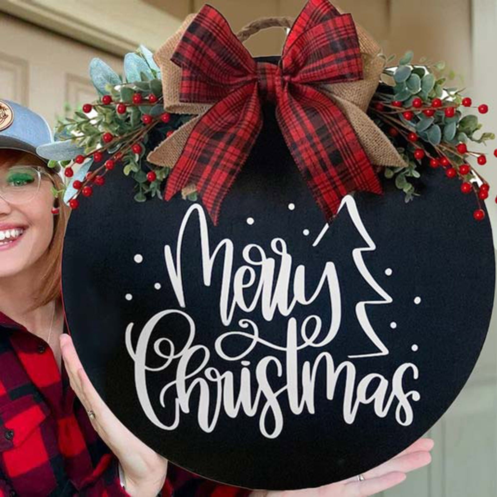 Riforla Christmas Decor Christmas Welcome Sign for Front Door Hanging ...