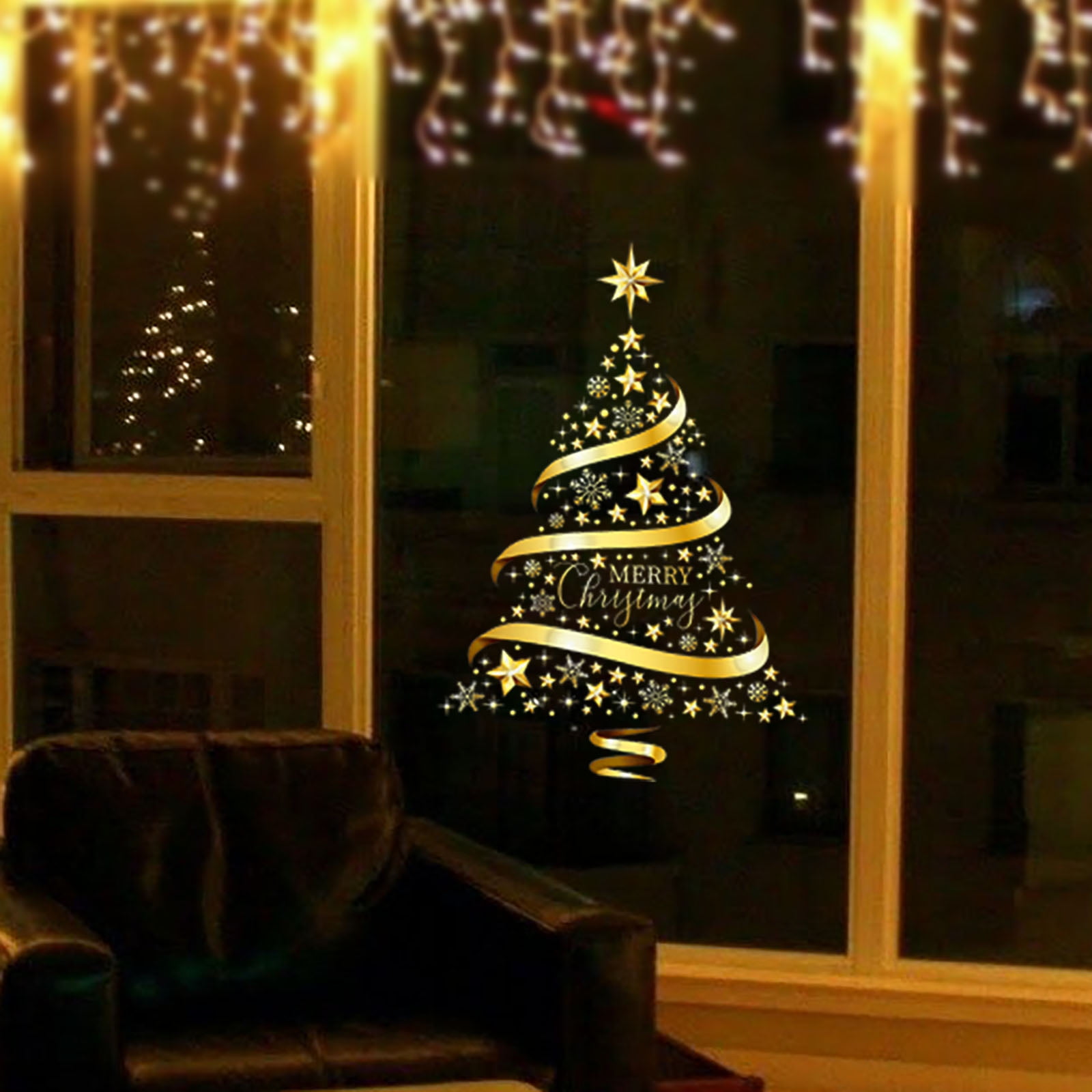 Riforla Christmas Decorative Stickers Gold Large Christmas Tree Decals ...