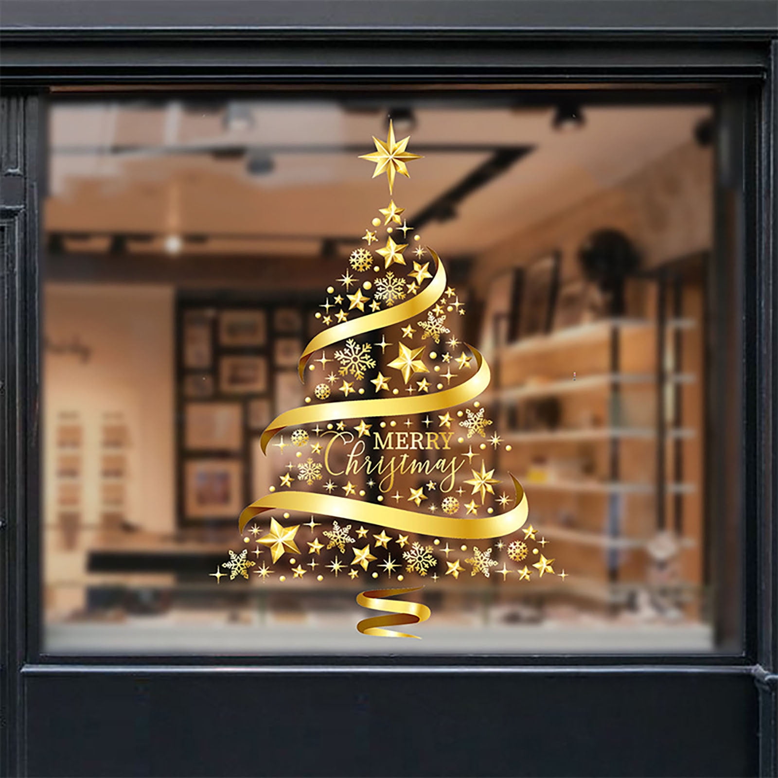 Riforla Christmas Decorative Stickers Gold Large Christmas Tree Decals ...