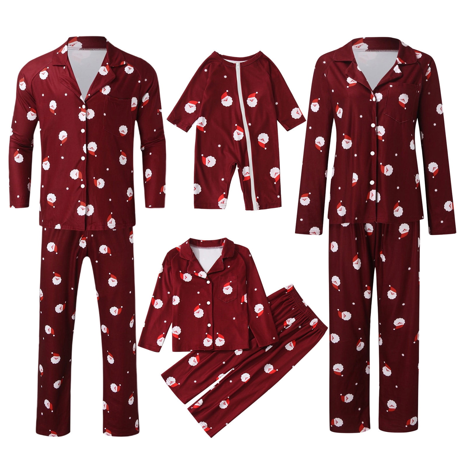 Riforla Christmas Family Silk Pajamas Matching Sets Santa Print Lapel ...