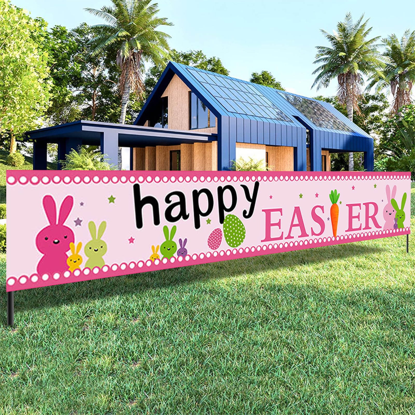 Riforla Easter Banner Hanging Flags Spring Outdoor Patio Decorations ...