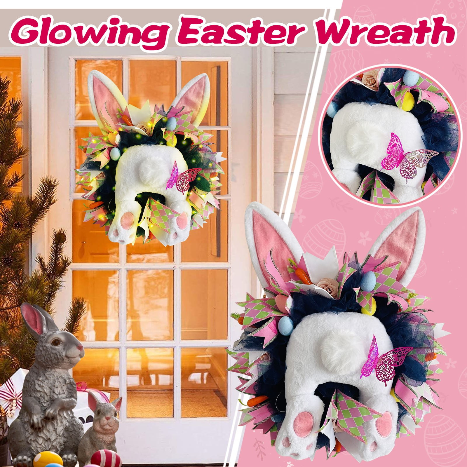 Riforla Glowing Easter Thief Pink And White Bunny With Ears Cartoon ...