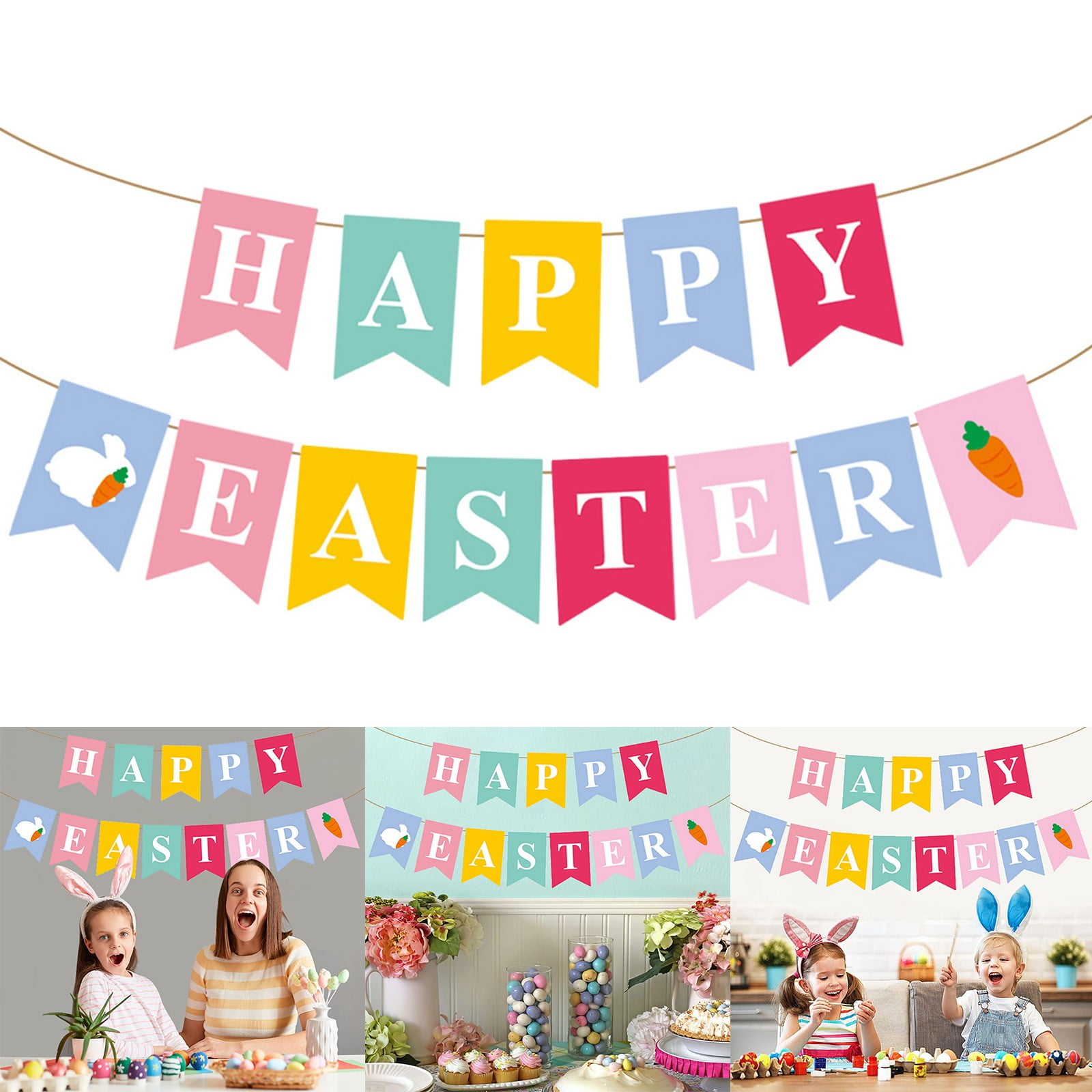 Riforla Happy Easter Banner Easter Egg Theme Party Banner Decoration ...