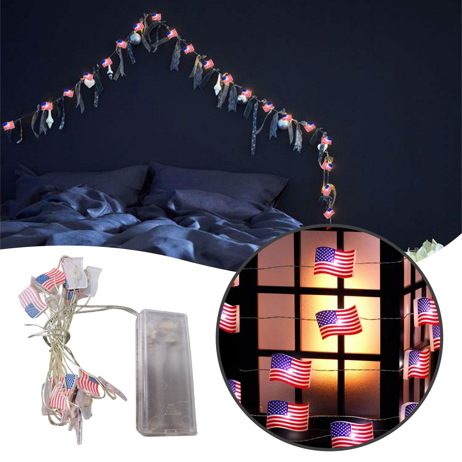 Riforla Independence Day LED String Lights American Flag Lights Battery ...