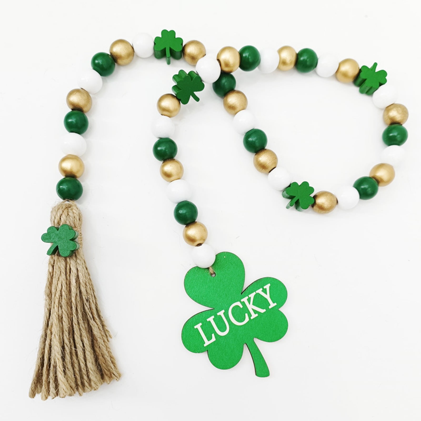 Riforla Irish Festival Wood Beads St. Patrick's Day Lucky Tassel Beads Pendant Party DIY Wood ...