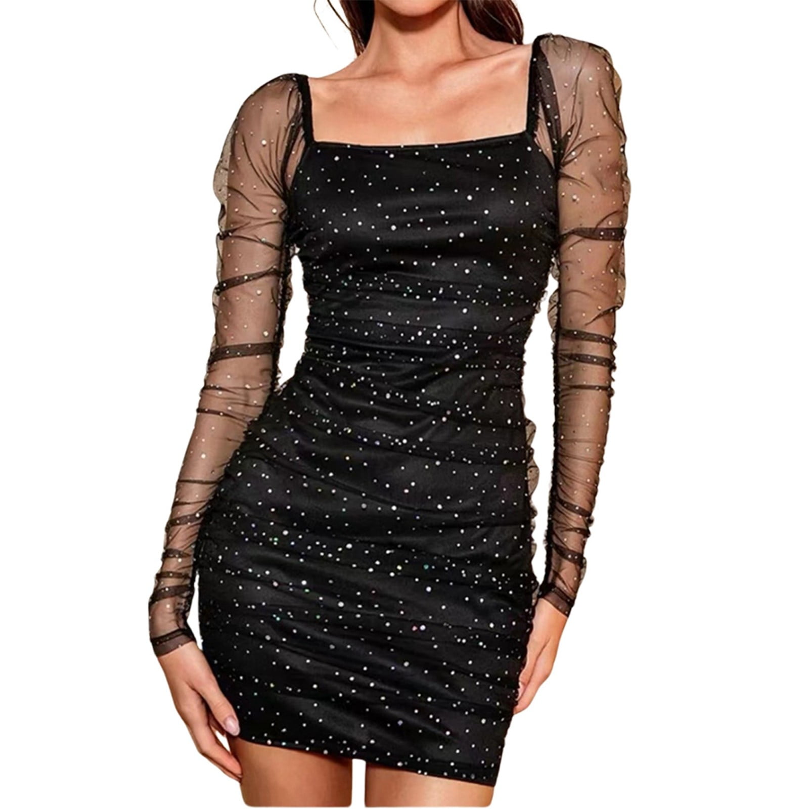 Riforla Ladies' Elegant Waist Cinching Dress with Mesh Panel for A ...