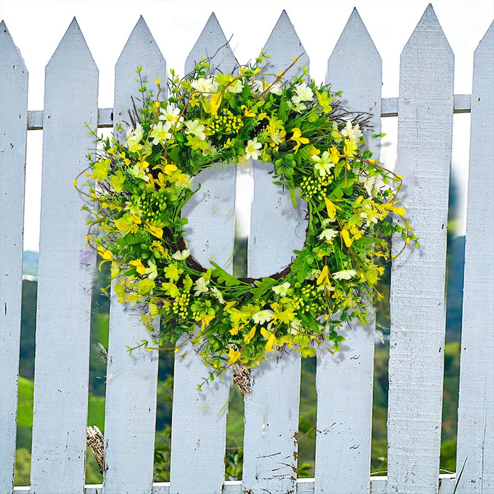 Riforla Spring Wreath Wildflower Green Leaves Flowers Spring and Summer ...
