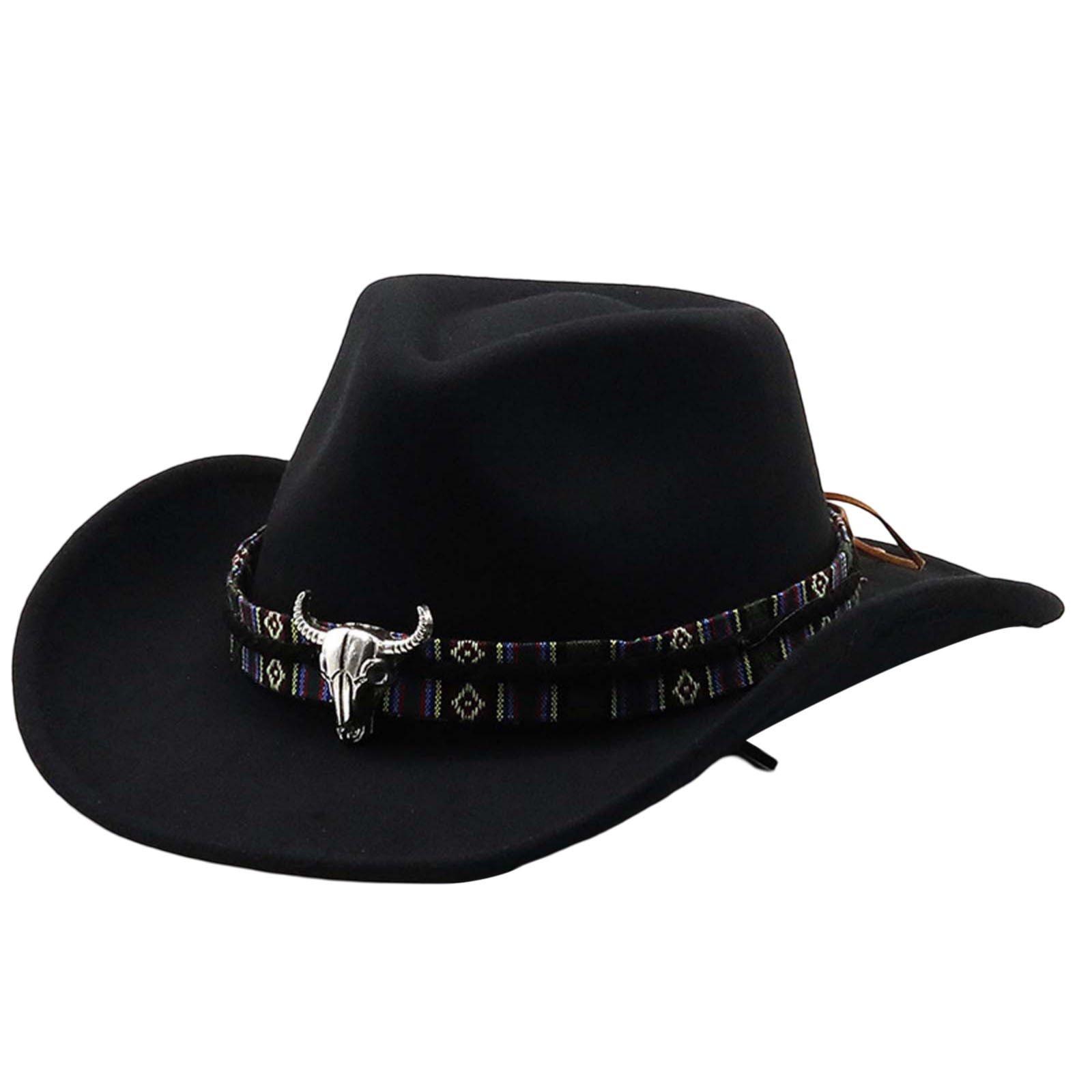 Riforla Western Cowboy Style Hat Jazz Bowler Hat Cow Head Decoration ...