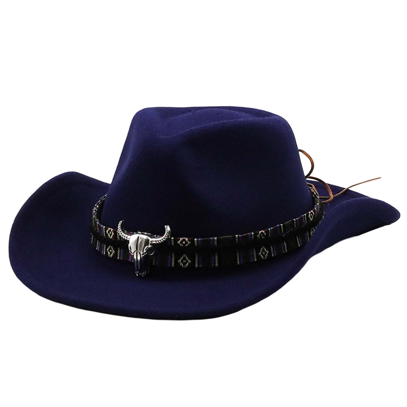Riforla Western Cowboy Style Hat Jazz Bowler Hat Cow Head Decoration ...