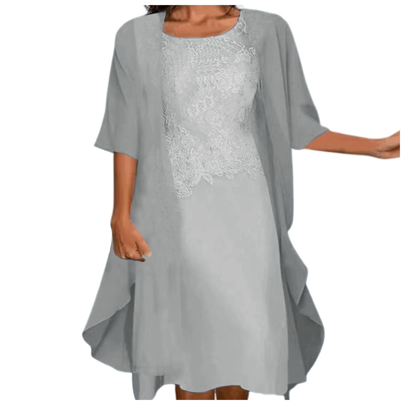 Riforla Women Fashion and Elegant Casual Lace Chiffon Solid Two Piece ...