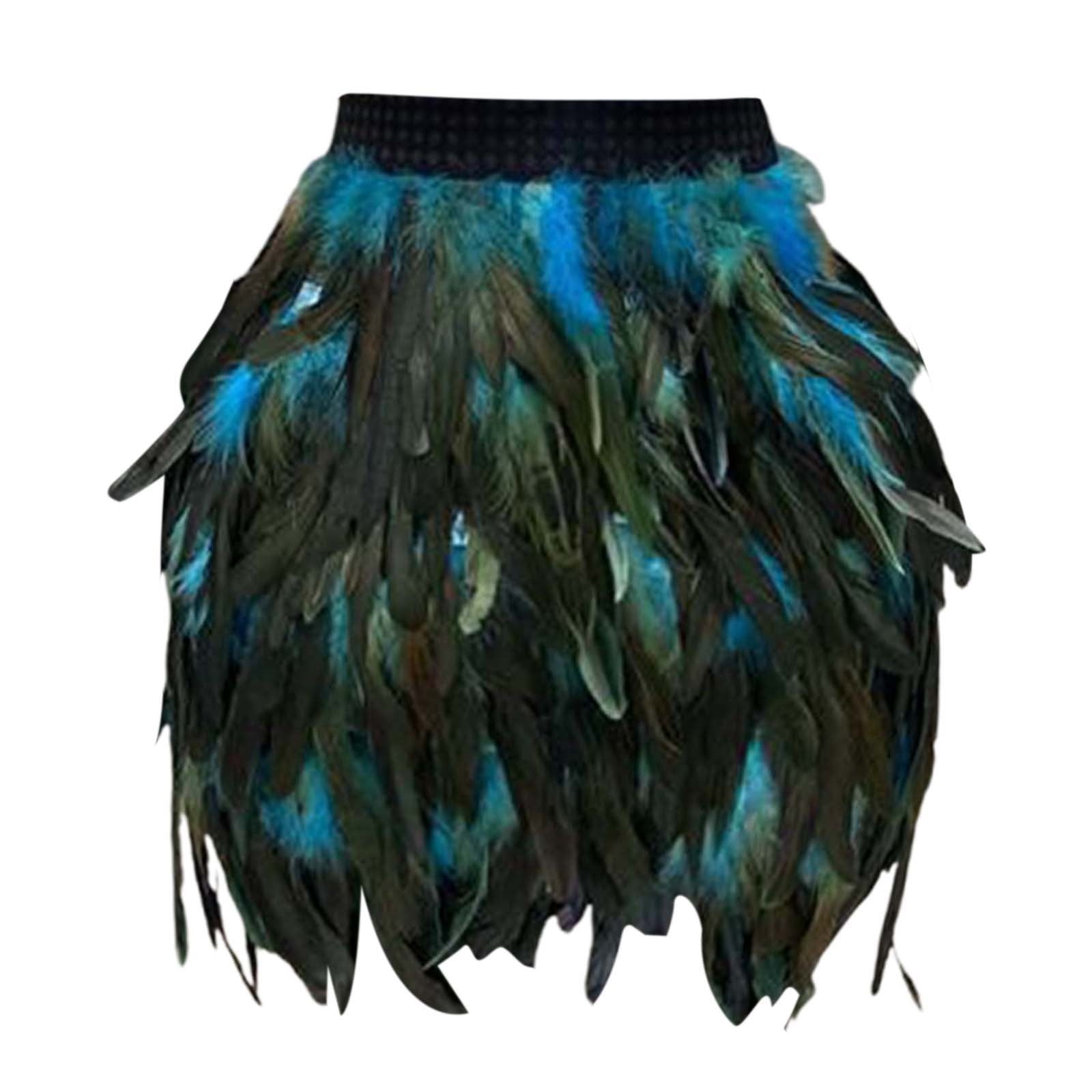 Riforla Women Sexy Elastic Waist Feather Party Skirt Black Women's ...