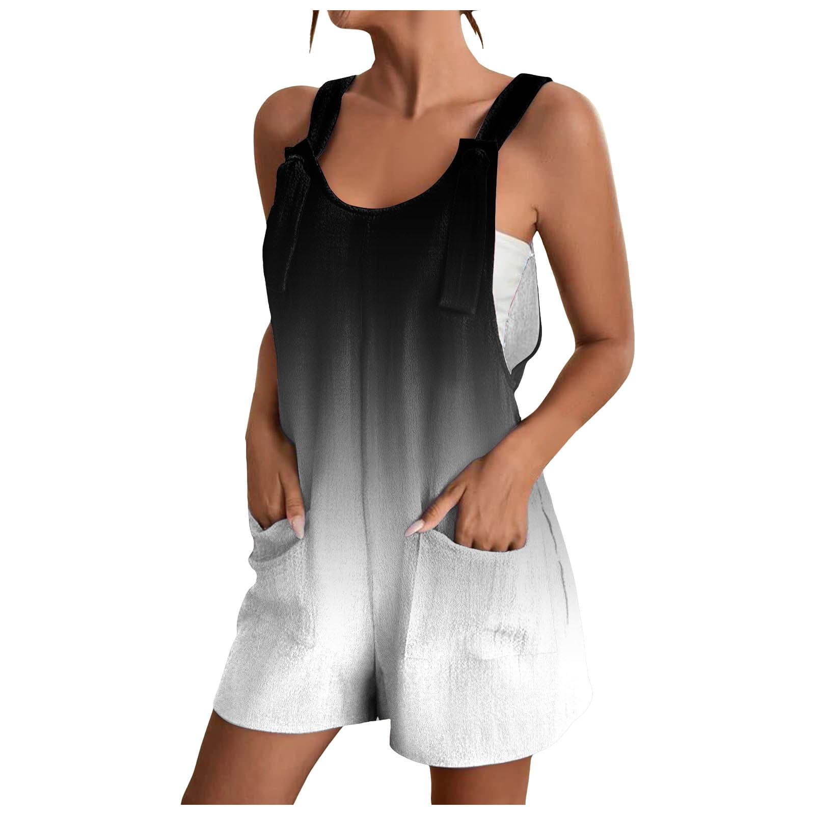 Riforla Women's Tie Shoulder Overall Shorts Gradient Scoop Neck Romper ...