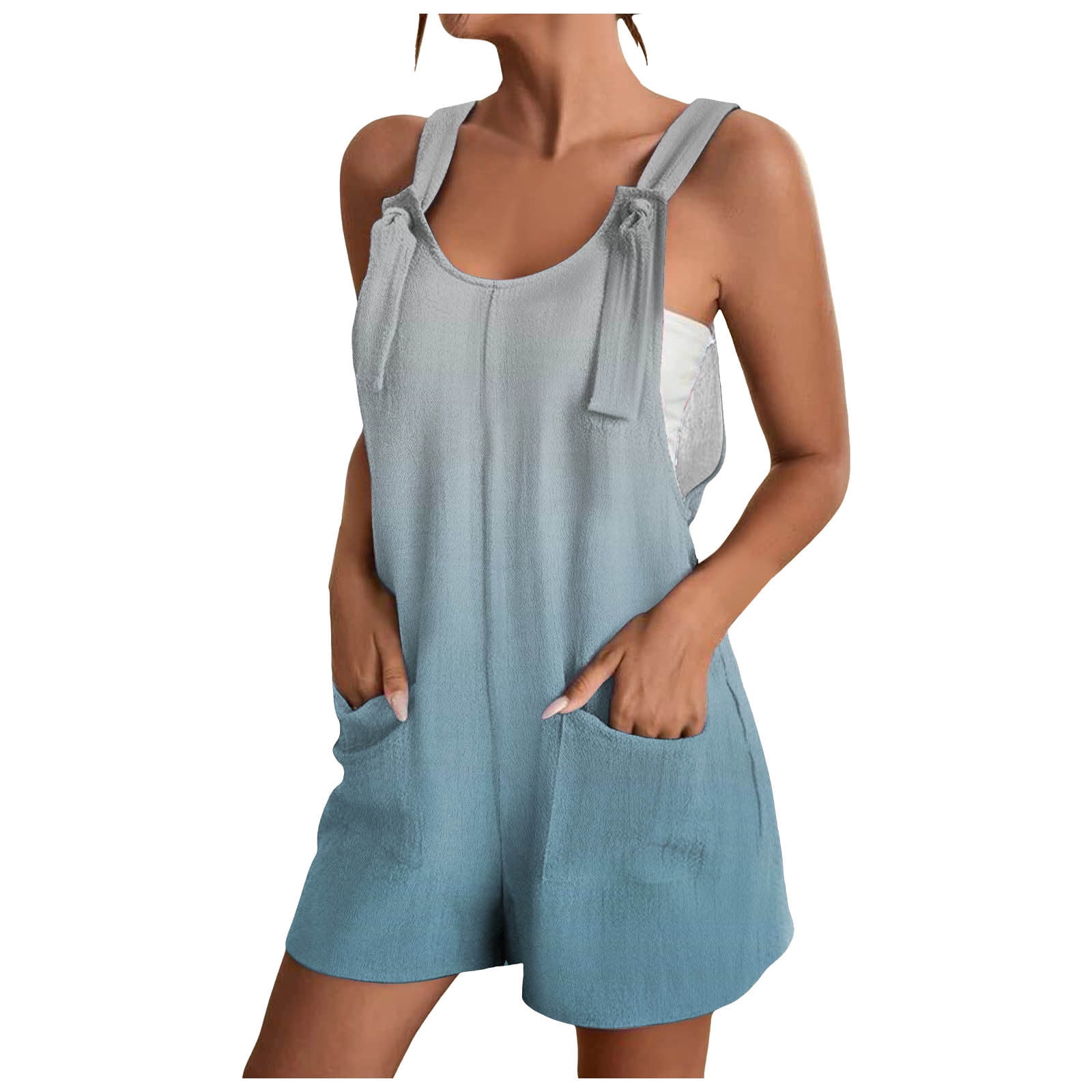 Riforla Women's Tie Shoulder Overall Shorts Gradient Scoop Neck Romper ...