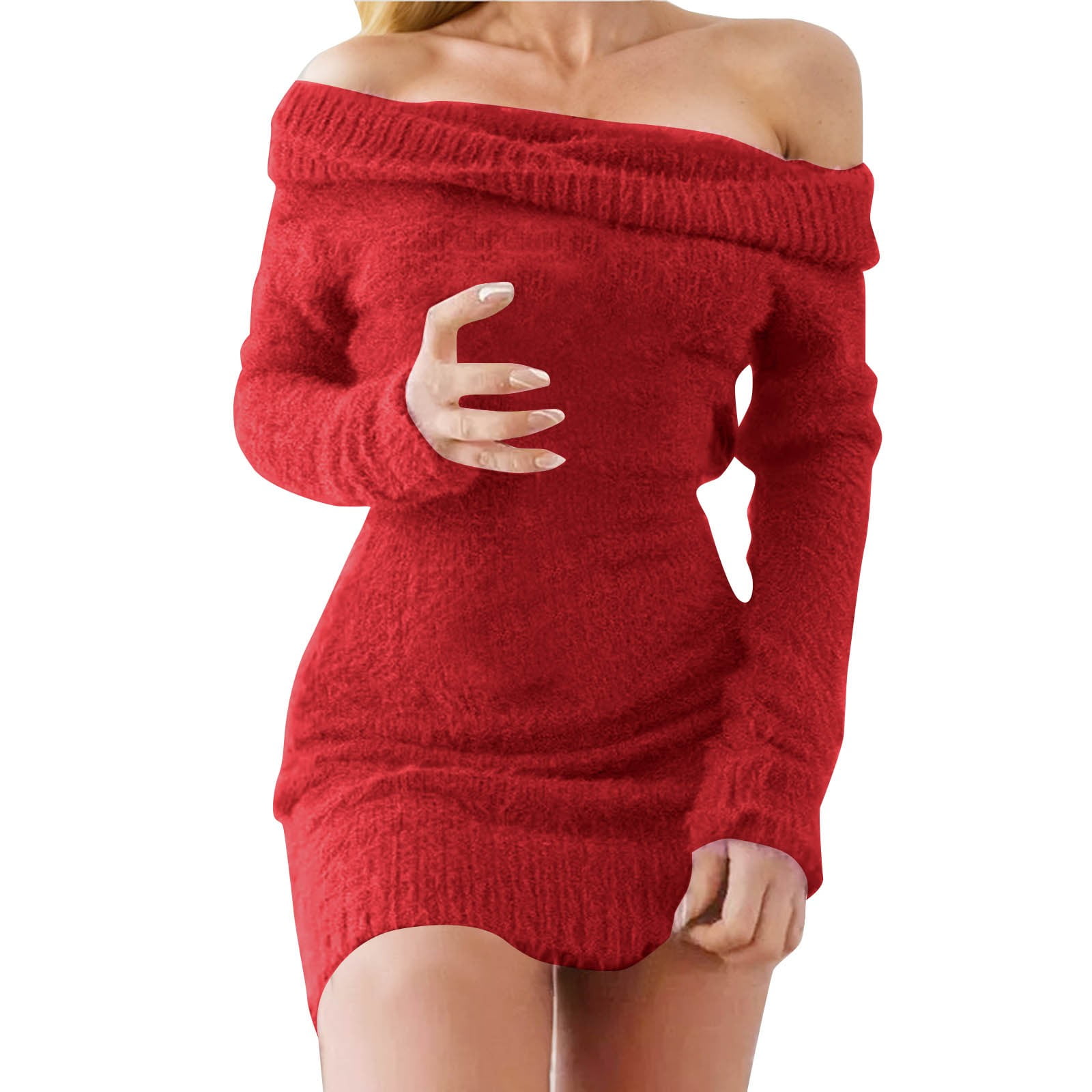 Riforla Women off Shoulder Bodycon Sweater Dress Long Sleeve Knit ...