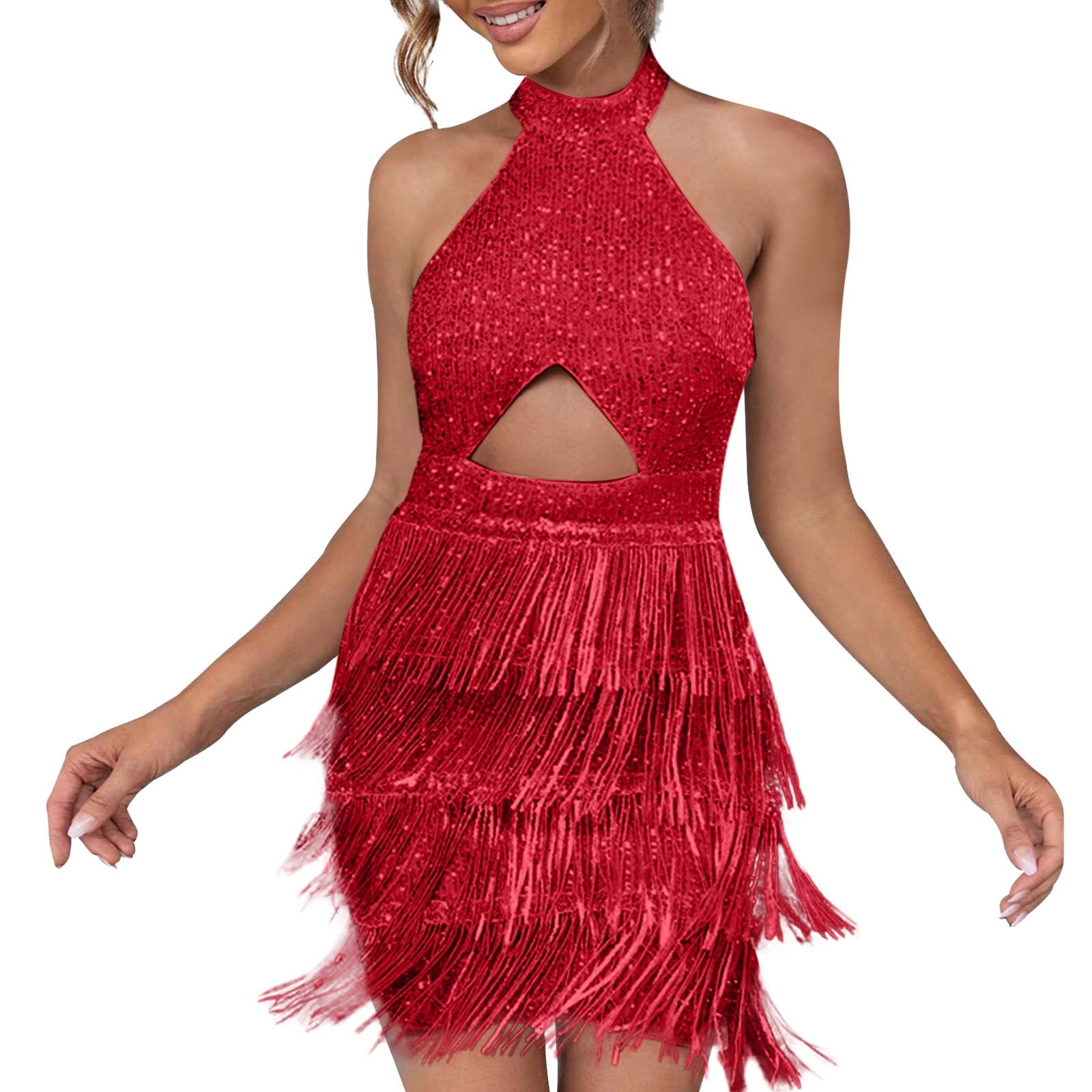 Riforla Women's Fashion Beaded Sleeveless Halter Belly Button Sequin ...