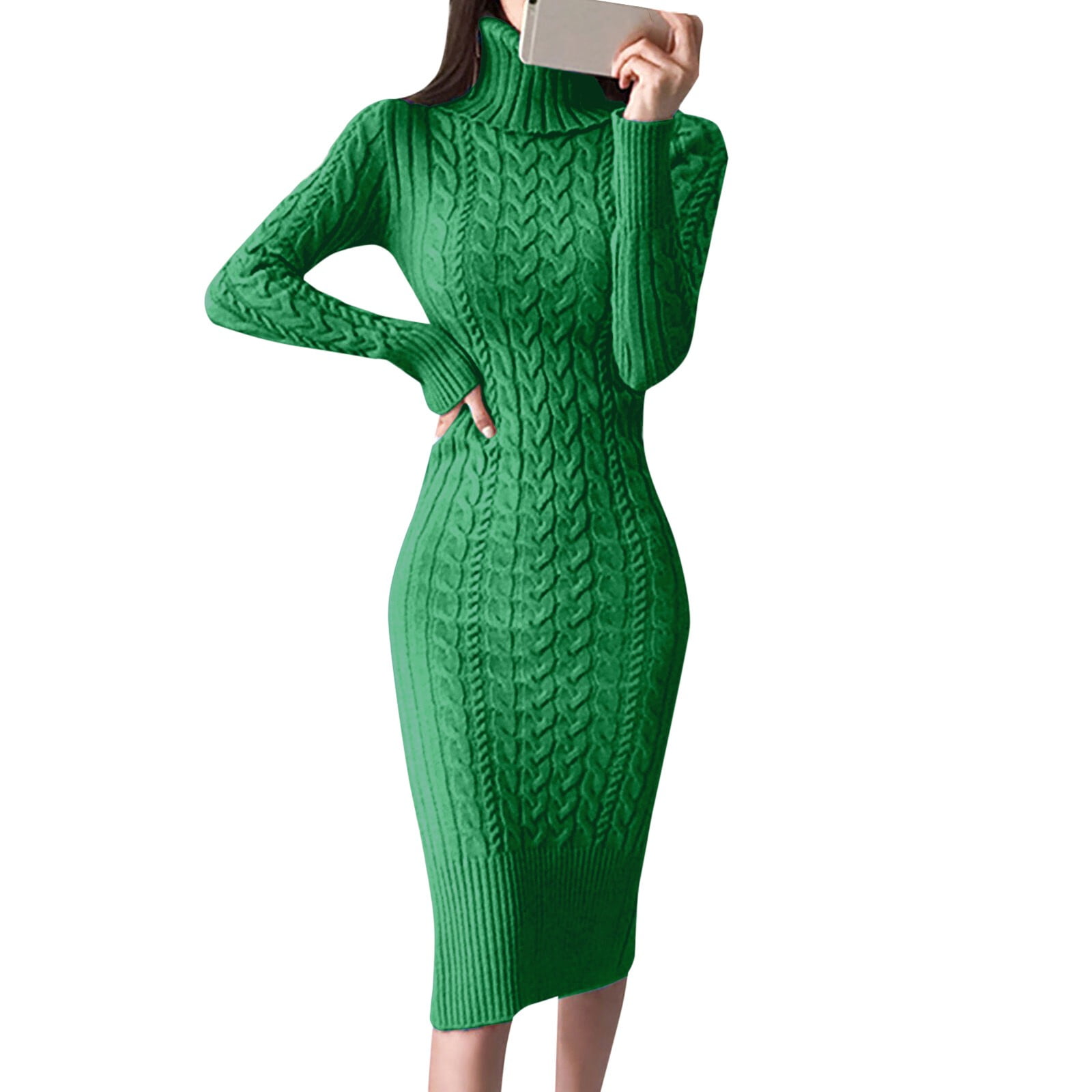 Riforla Womens Long Sleeve Turtleneck Sweater Dresses Knitted Bodycon ...