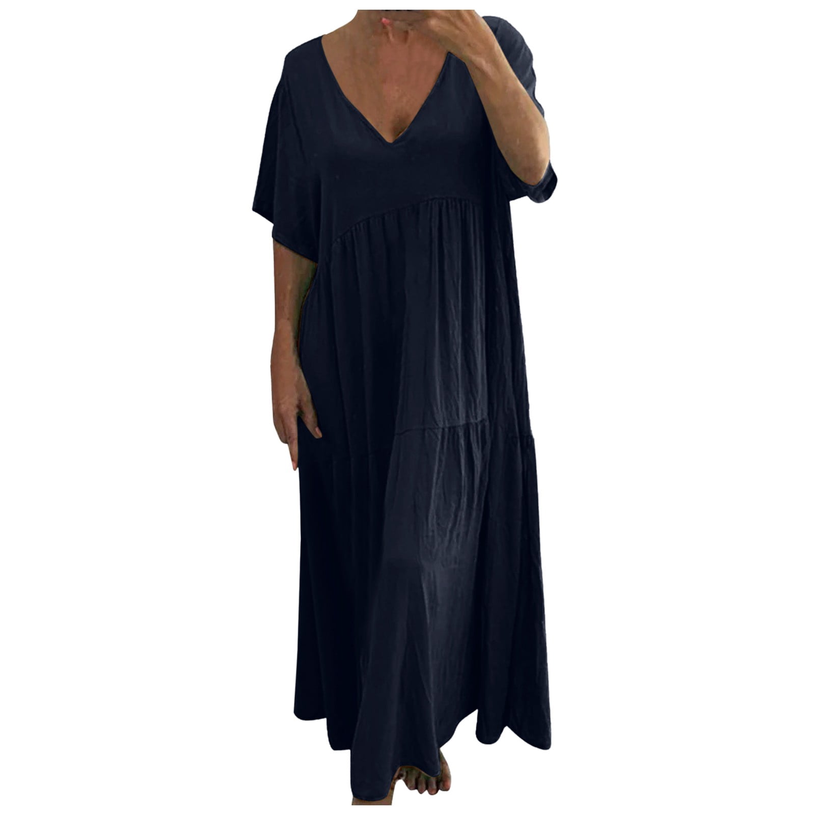 Riforla Womens Oversized Baggy Cotton Maxi Dresses Summer Loose Beach V ...