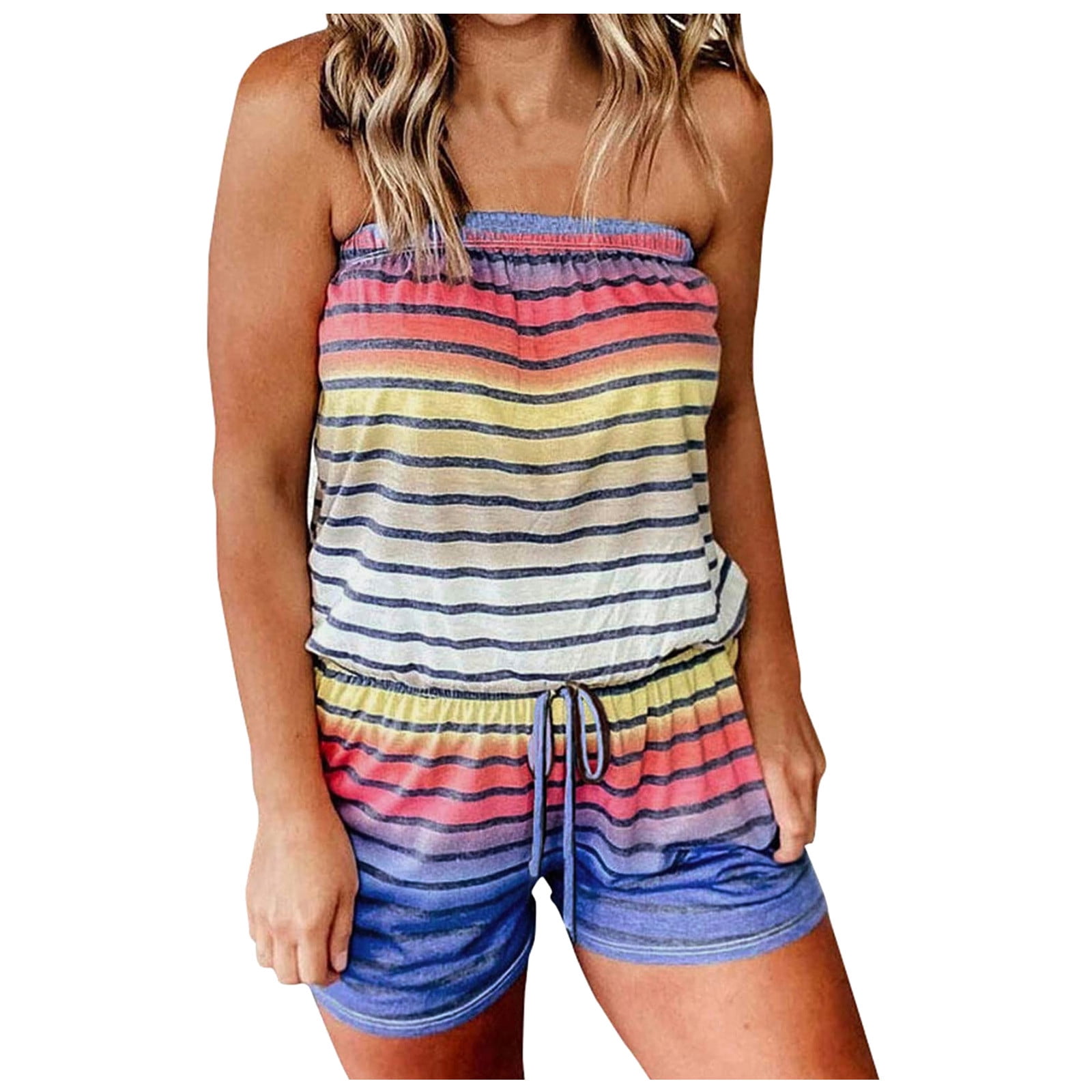 Riforla Womens Sleeveless Beach Short Jumpsuit Strapless Summer Romper ...