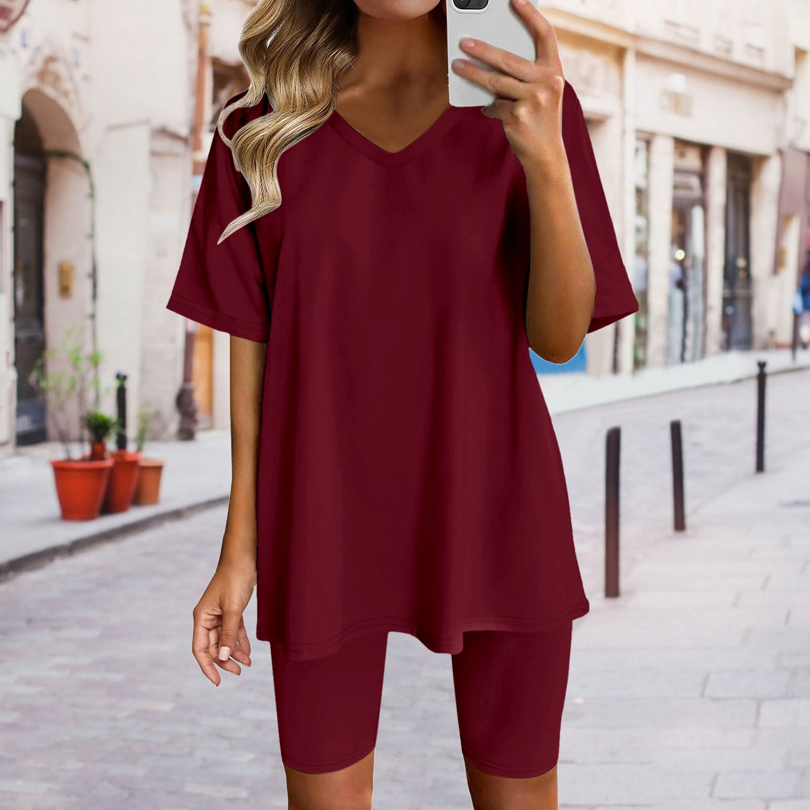 Riforla Womens Two Piece Outfits Short Sleeve Tops Short Pants Running ...