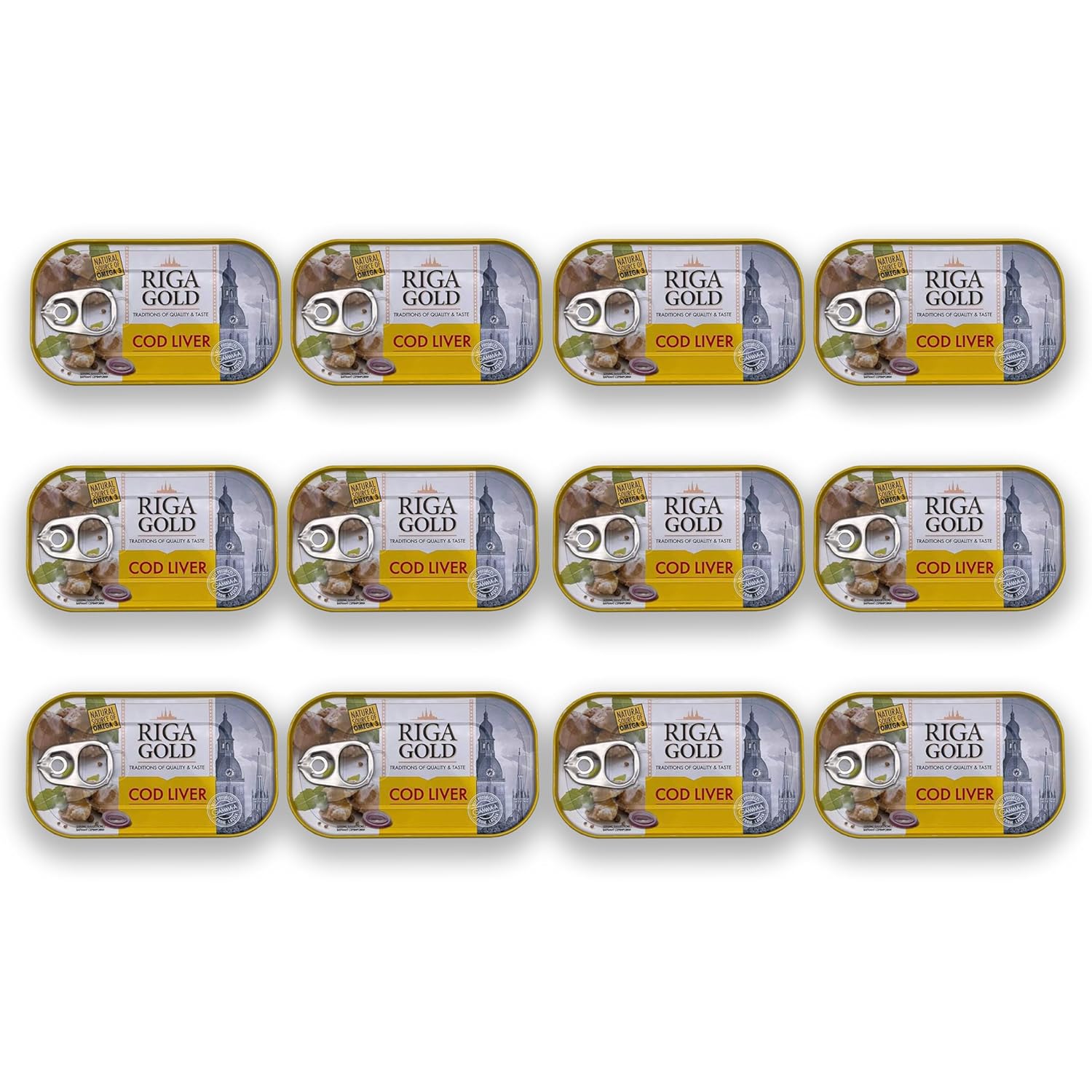 Riga Gold Cod Liver in Own Oil 4.27oz/ 121g From Iceland (Pack 12 ...