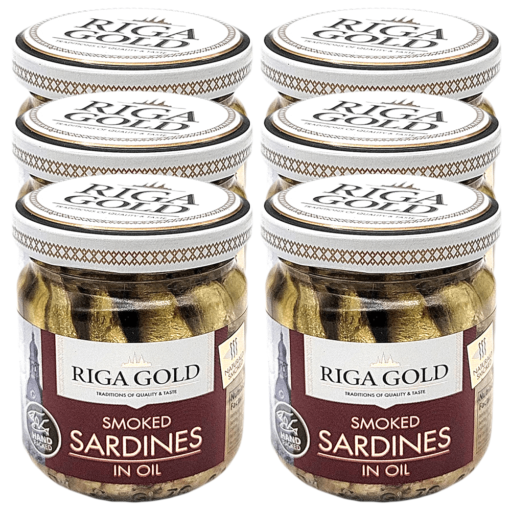 Riga Gold Smoked Sardines in Oil, 100g/0.22lb Jar (6 Pack) - Walmart.com